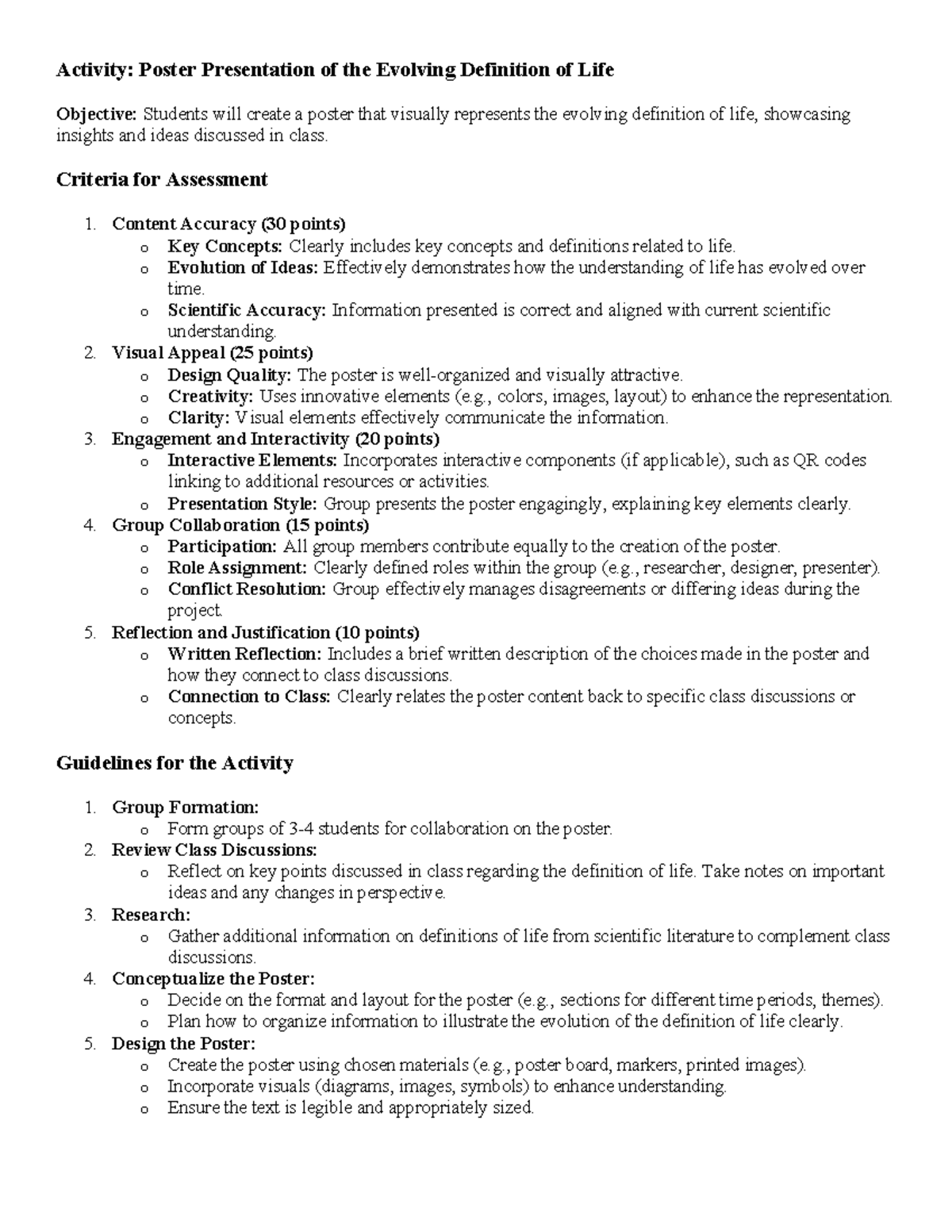 Earth and life science Activity - Copy - Activity: Poster Presentation ...