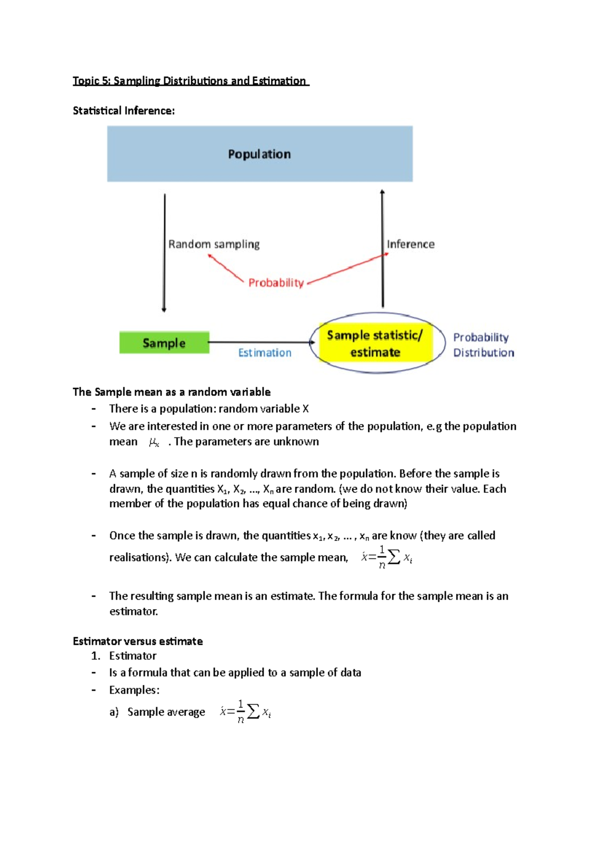 Topic 3 Sampling Distributions & Estimation - Topic 5: Sampling Distribuions and Esimaion ...