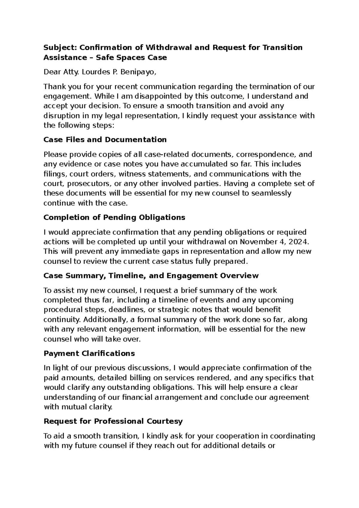 24.11.06 Confirmation of Withdrawal and Request for Transition ...