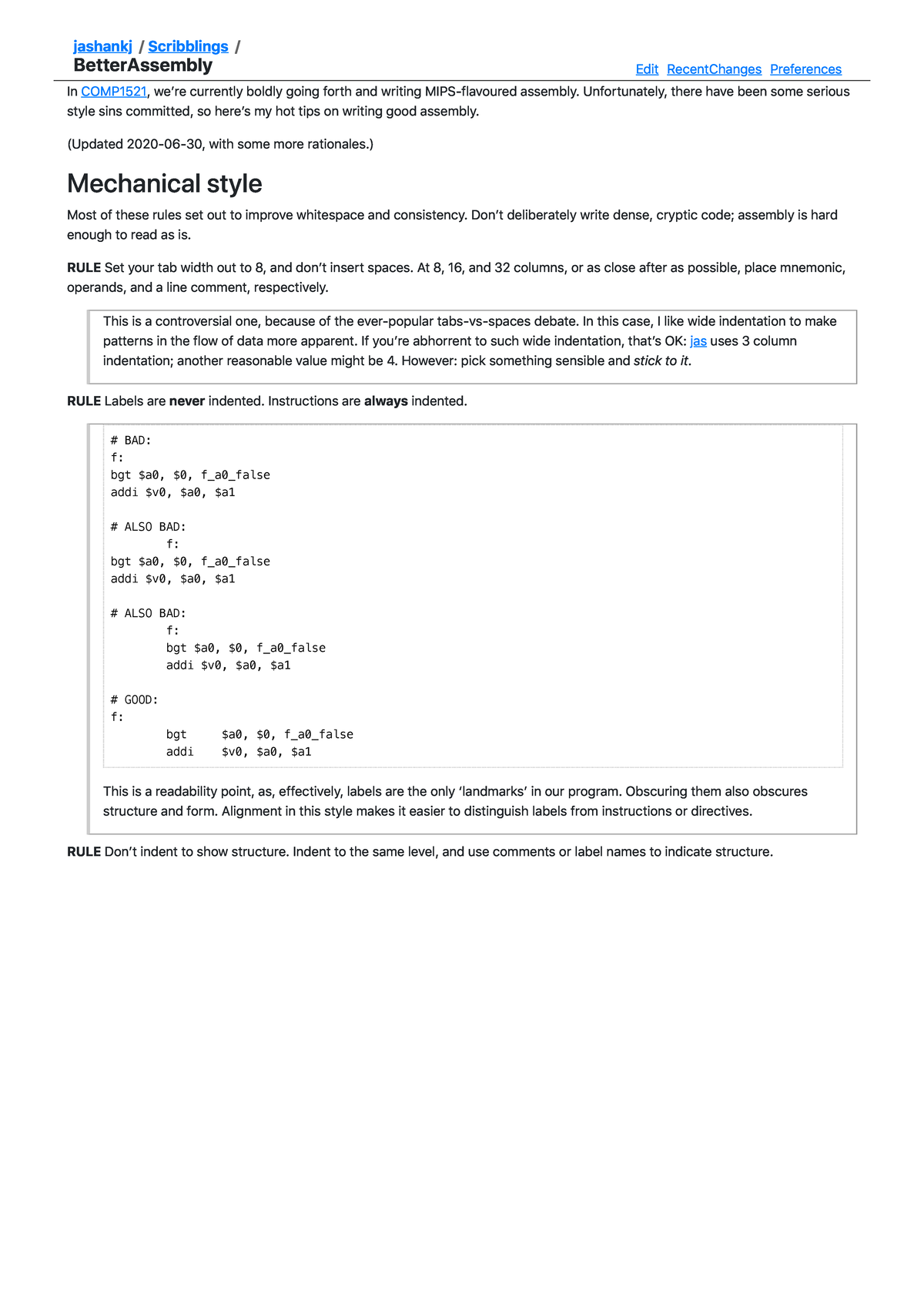 MIPS Assembly Style Guide - jashankj / Scribblings/ BetterAssembly Edit ...