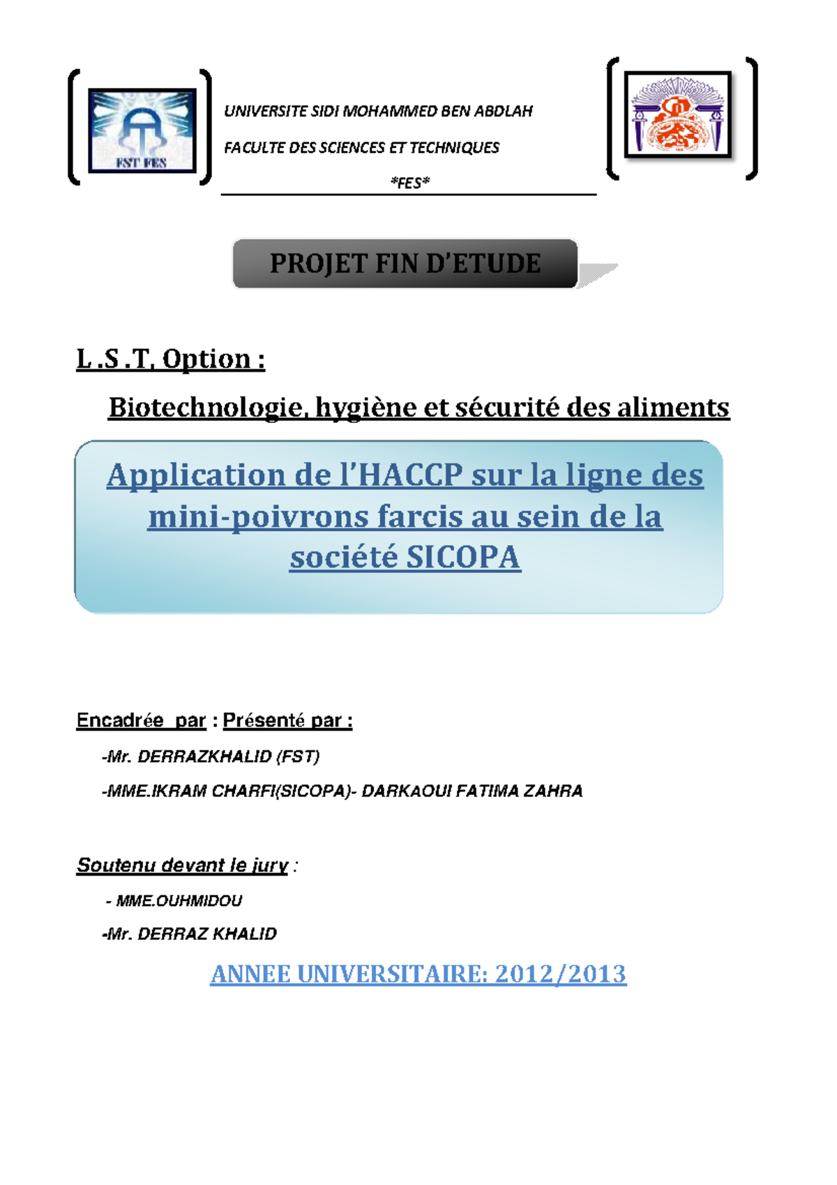 Application de l' Haacp sur la ligne des mini-poivrons farcis au sein ...
