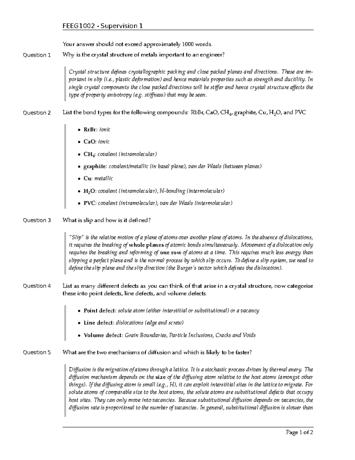 Practice questions - supervision 1-4, materials - FEEG1002 Supervision ...