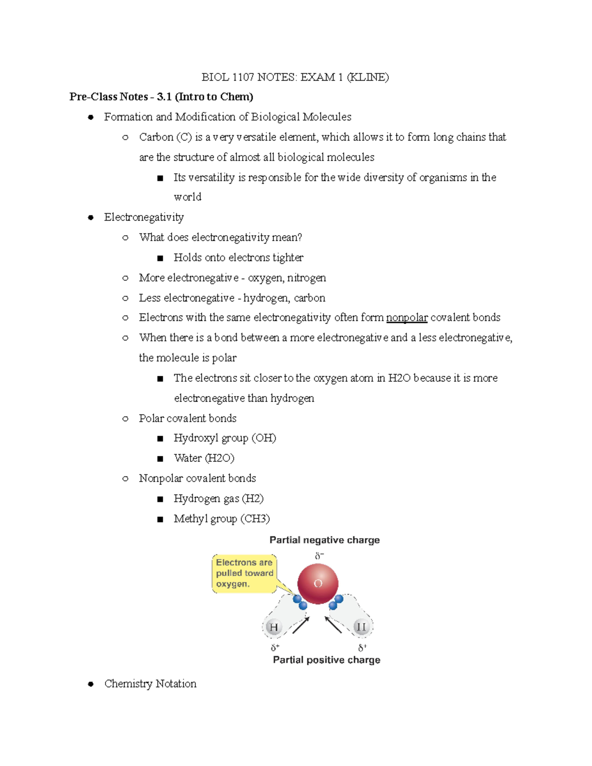 BIOL 1107 Notes Exam 1 - BIOL 1107 NOTES: EXAM 1 (KLINE) Pre-Class ...
