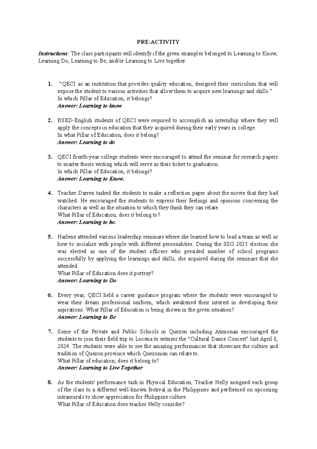 Motivational- Activity- Suggestion - PRE-ACTIVITY Instructions: The ...