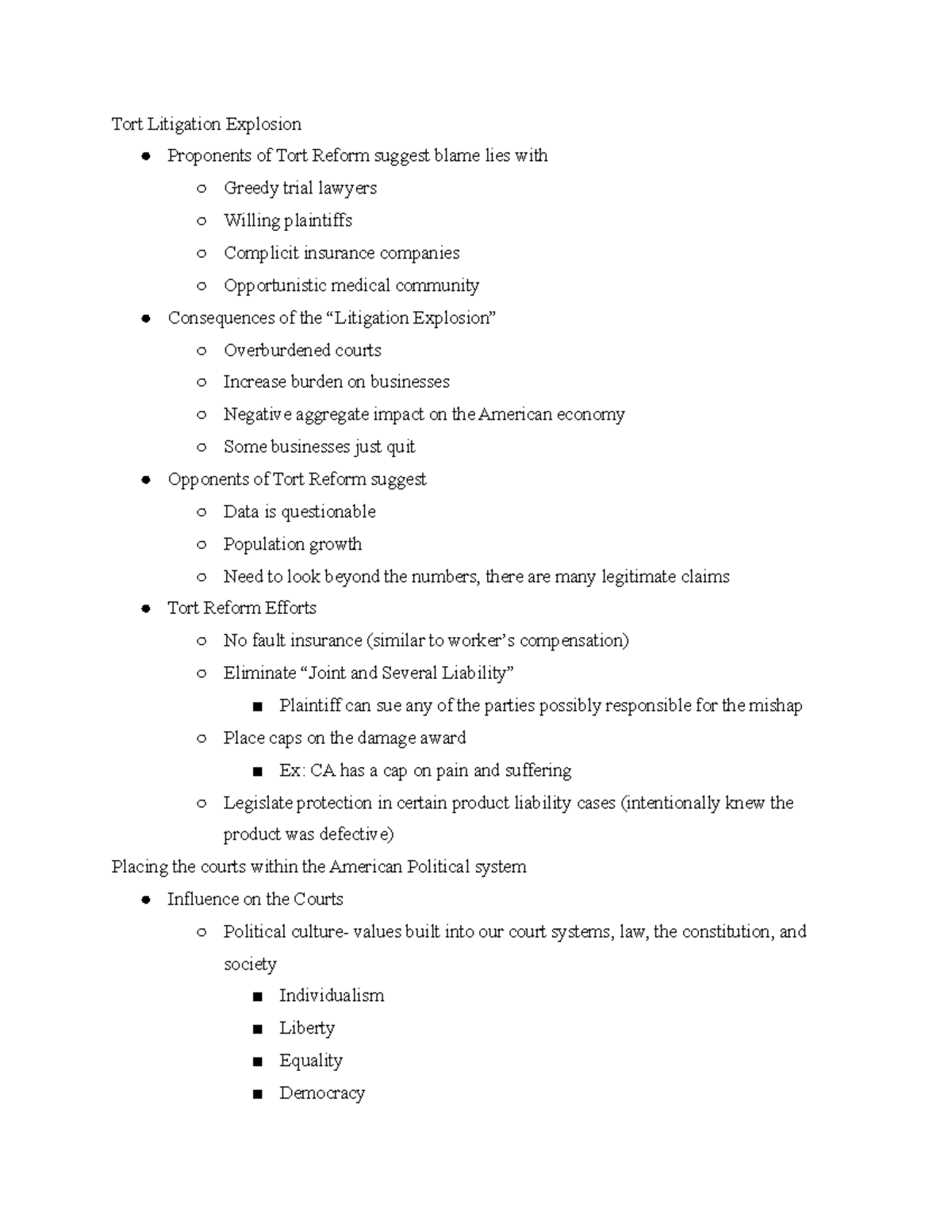 POSC 130 Tort litigation notes - Tort Litigation Explosion Proponents ...