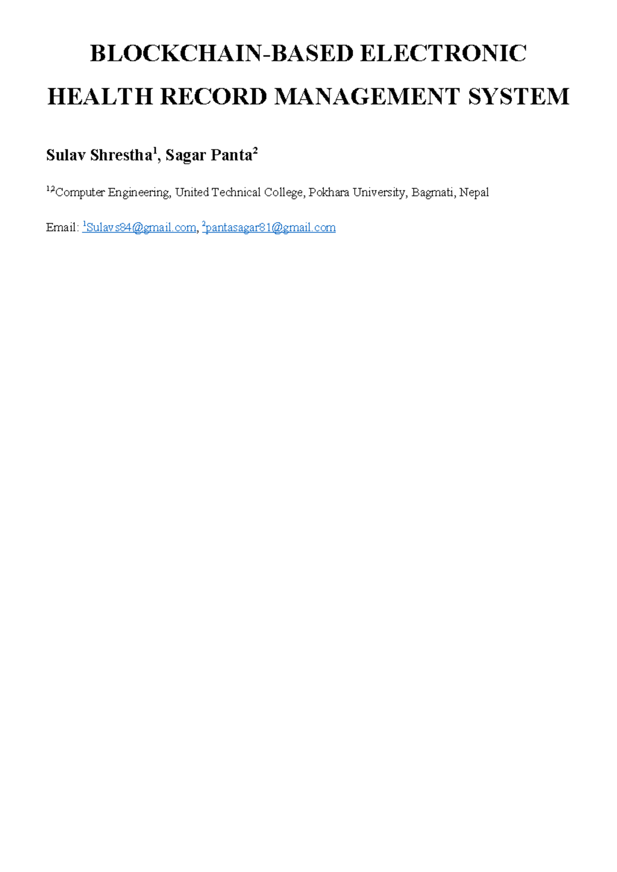 Report-Blockchainbased EHR - BLOCKCHAIN-BASED ELECTRONIC HEALTH RECORD MANAGEMENT SYSTEM Sulav ...