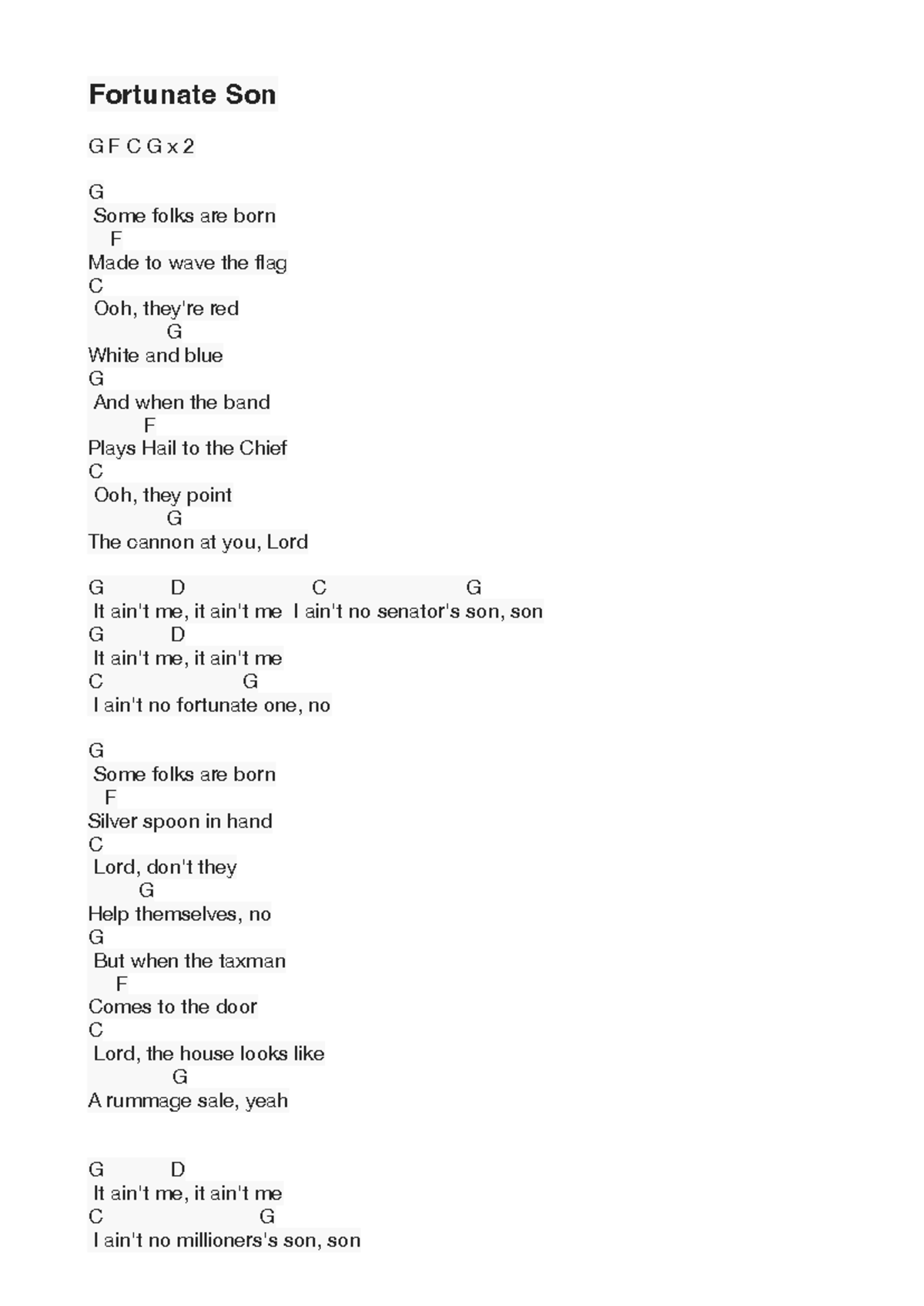 Fortunate Son - Studocu