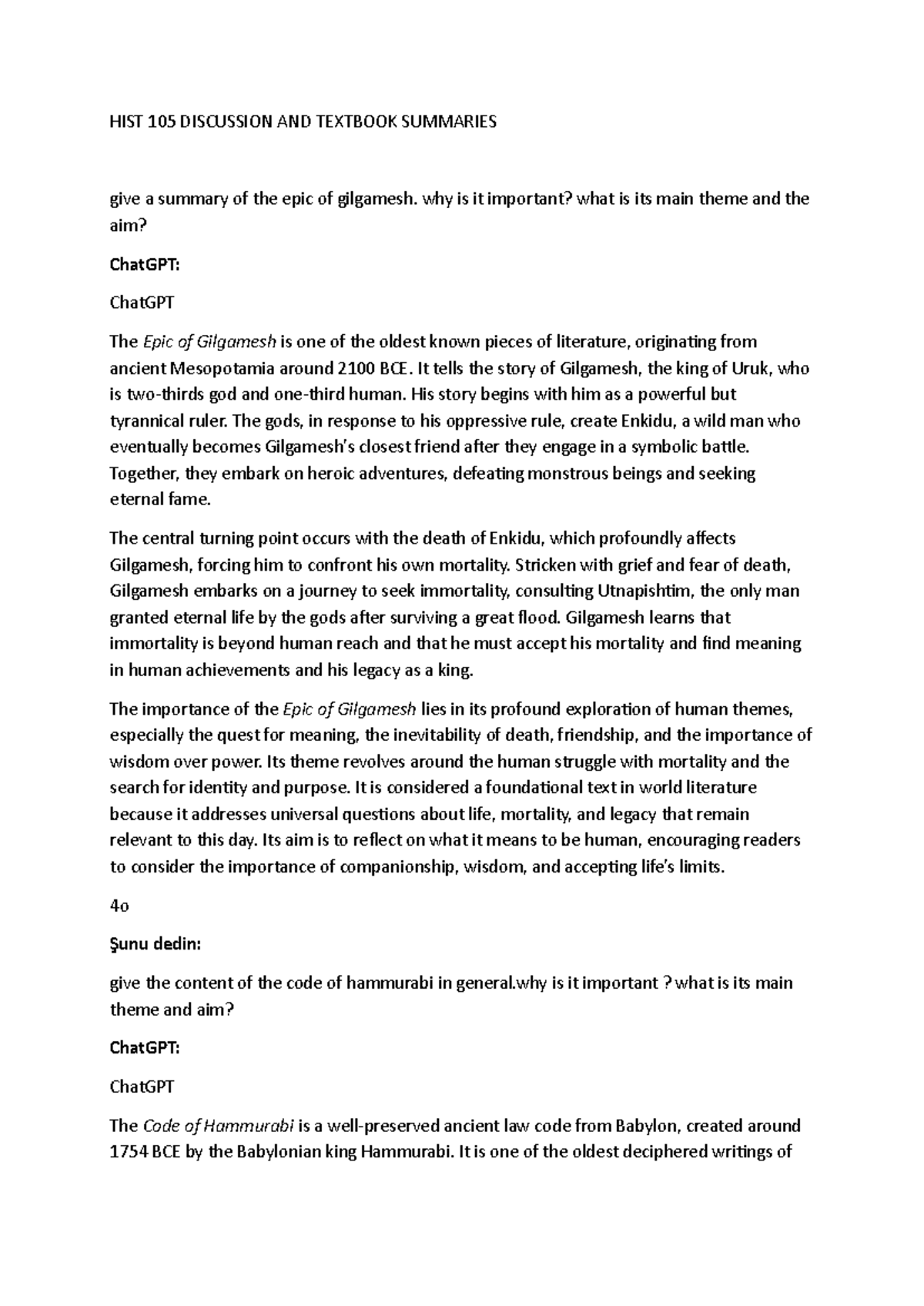 HIST 105 Discussion AND Textbook Summaries - HIST 105 DISCUSSION AND ...