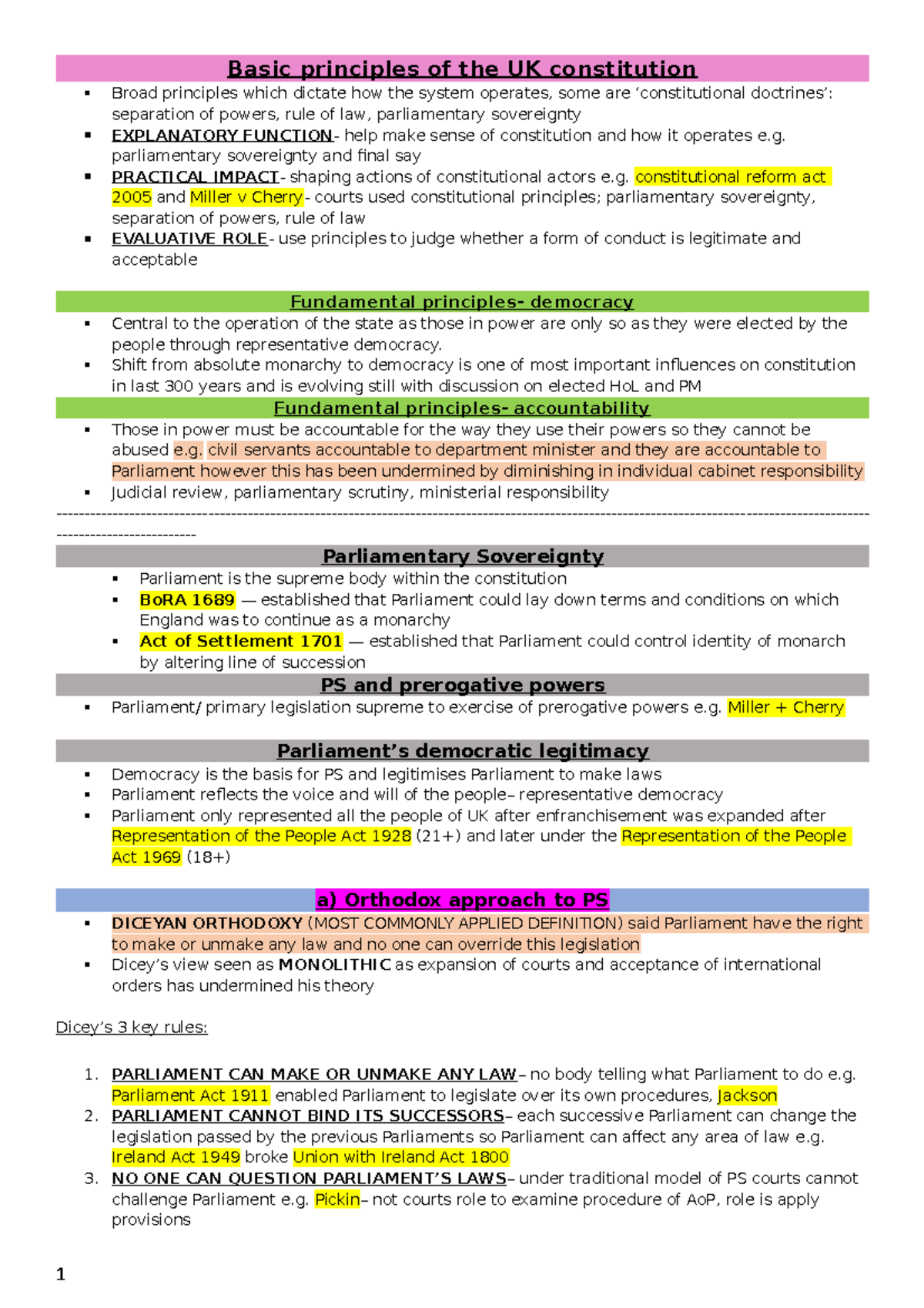Basic principles of the UK constitution - parliamentary sovereignty and ...
