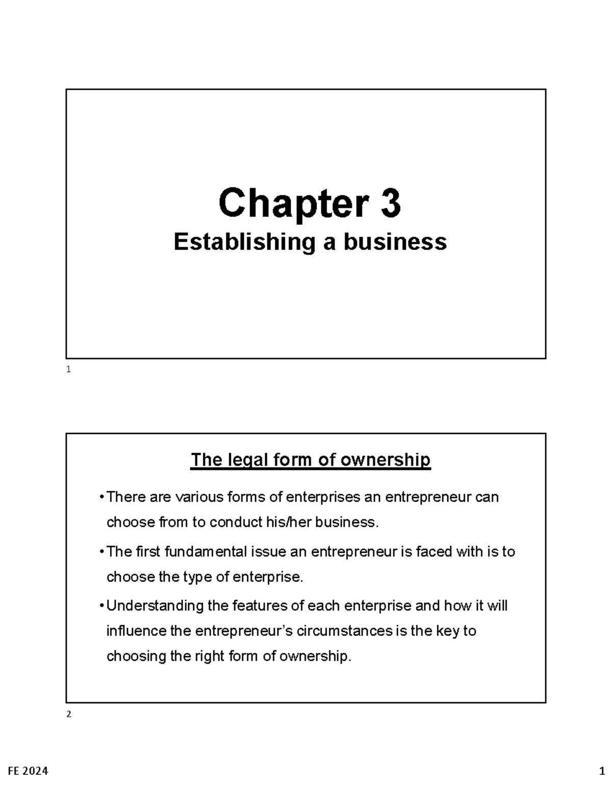 Chapter 3 overview - GOOD - Chapter 3 Establishing a business The legal ...