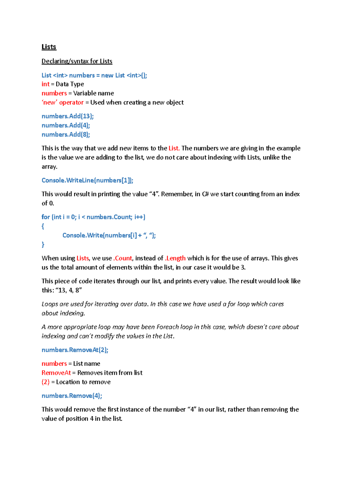 Lists - Lecture notes 1-3 - Lists Declaring/syntax for Lists List &lt ...