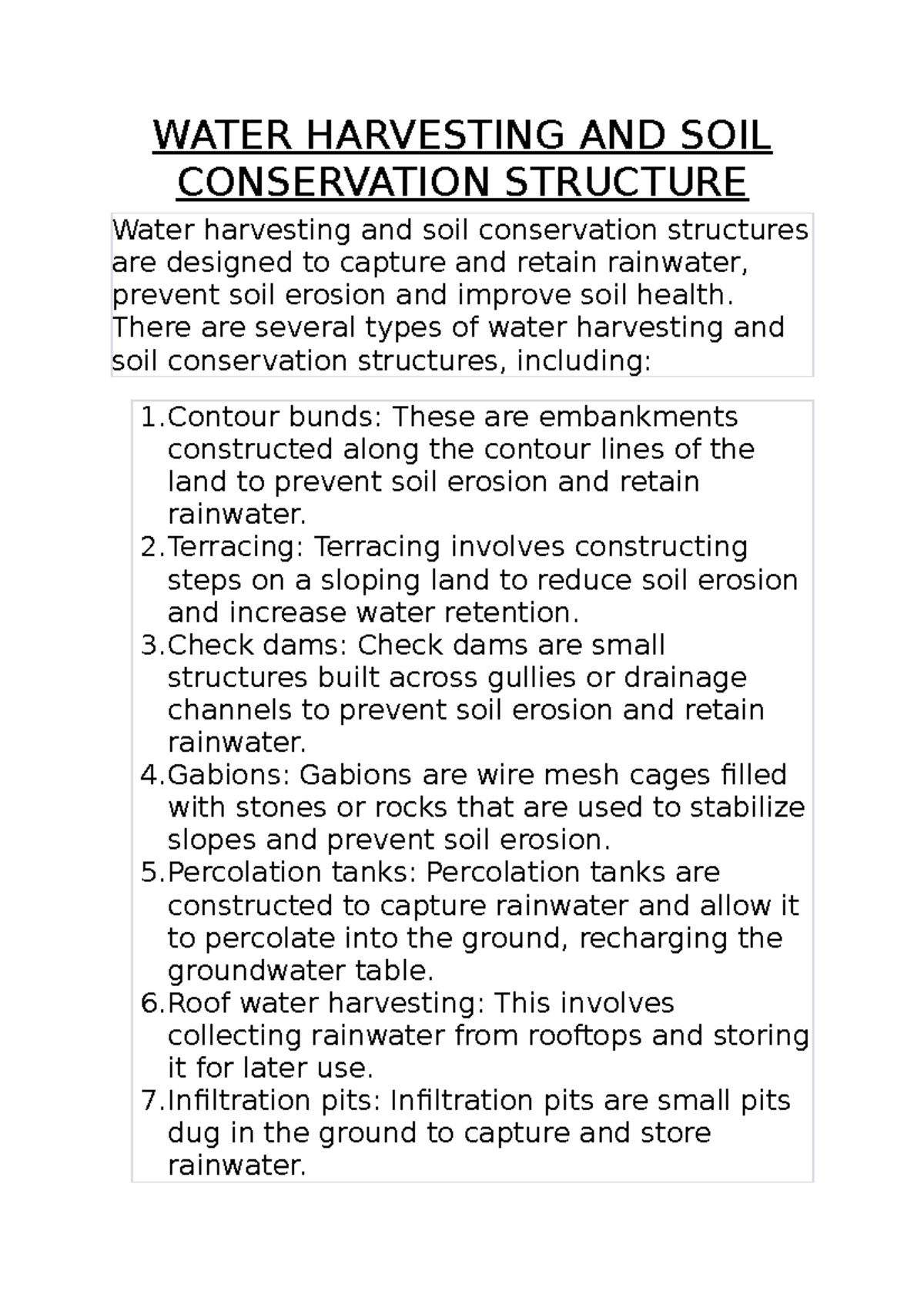 Water Harvesting AND SOIL Conservation Structure - WATER HARVESTING AND ...