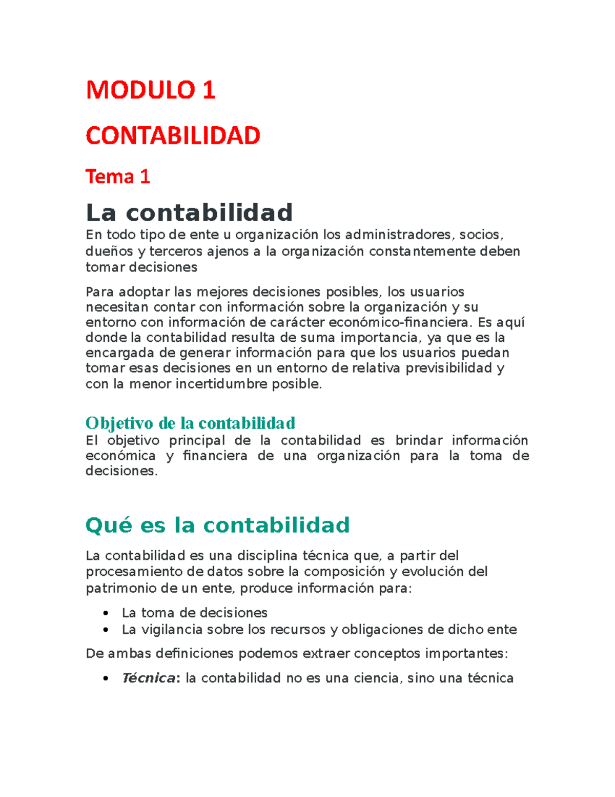 Modulo 1 contabilidad - MODULO 1 CONTABILIDAD Tema 1 La contabilidad En todo tipo de ente u ...