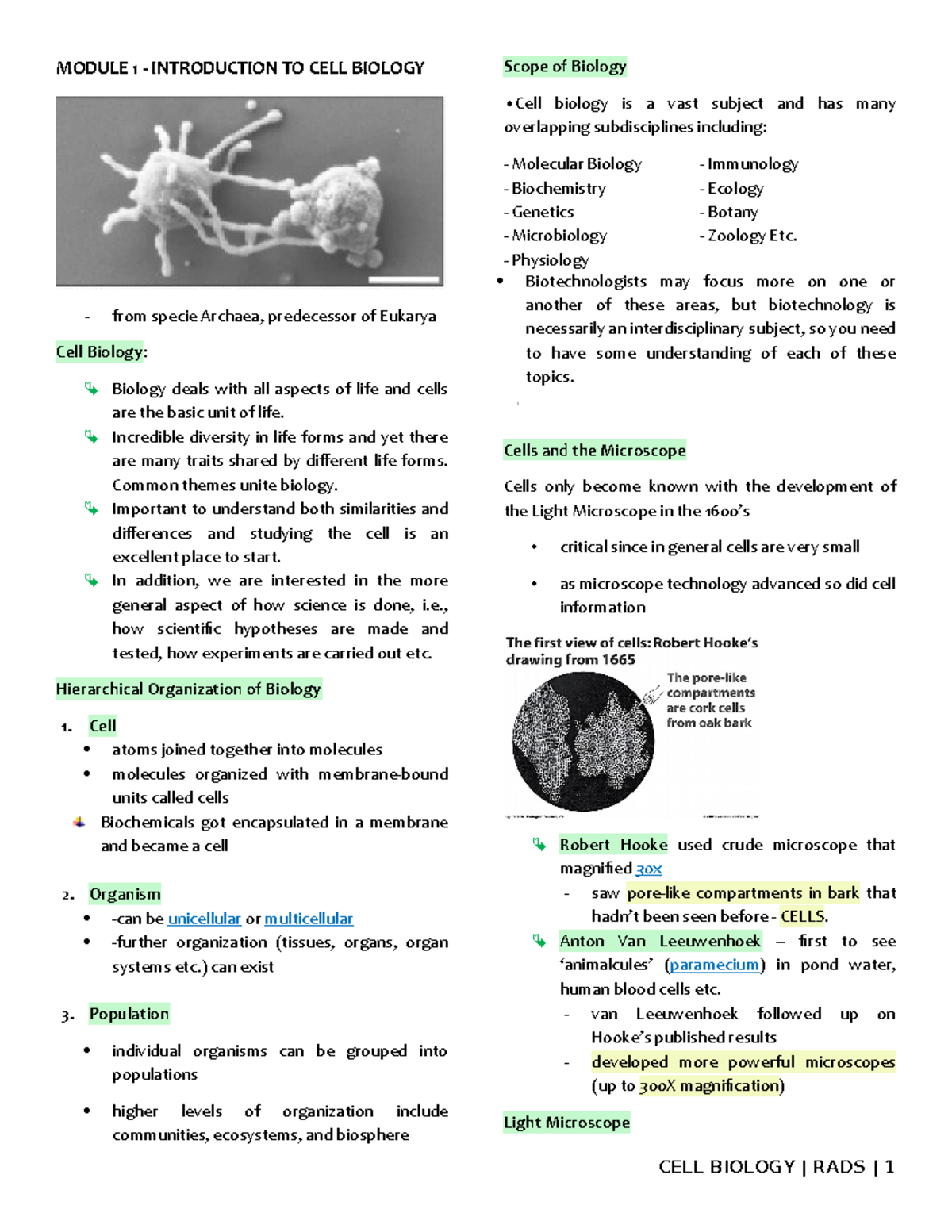 Introduction to Cell Biology - MODULE 1 - INTRODUCTION TO CELL BIOLOGY ...