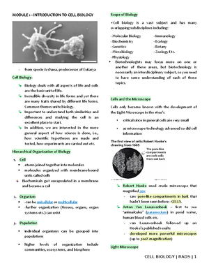 Cell Biology Test Reviewer - MODULE 1 - INTRODUCTION TO CELL BIOLOGY ...