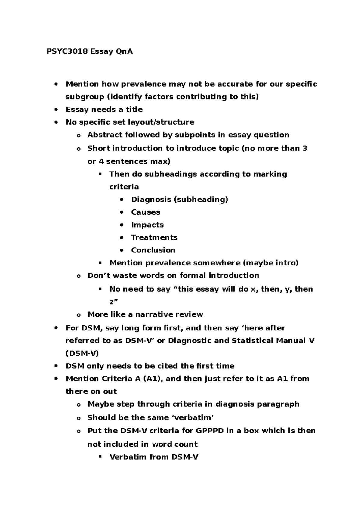 Essay Qn A - PSYC3018 Essay QnA Mention how prevalence may not be ...
