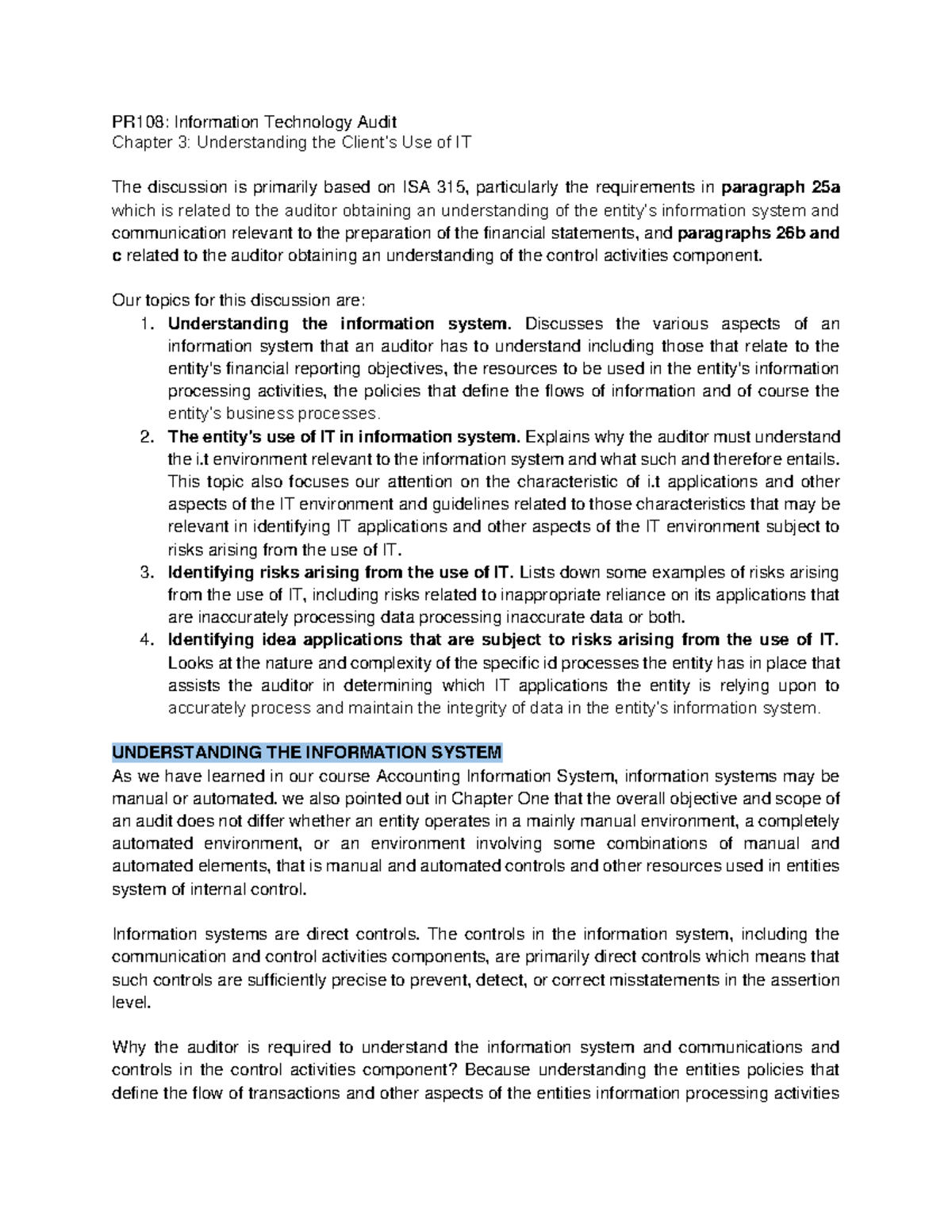 PR-108 Information Technology Audit CH03 - PR108: Information ...