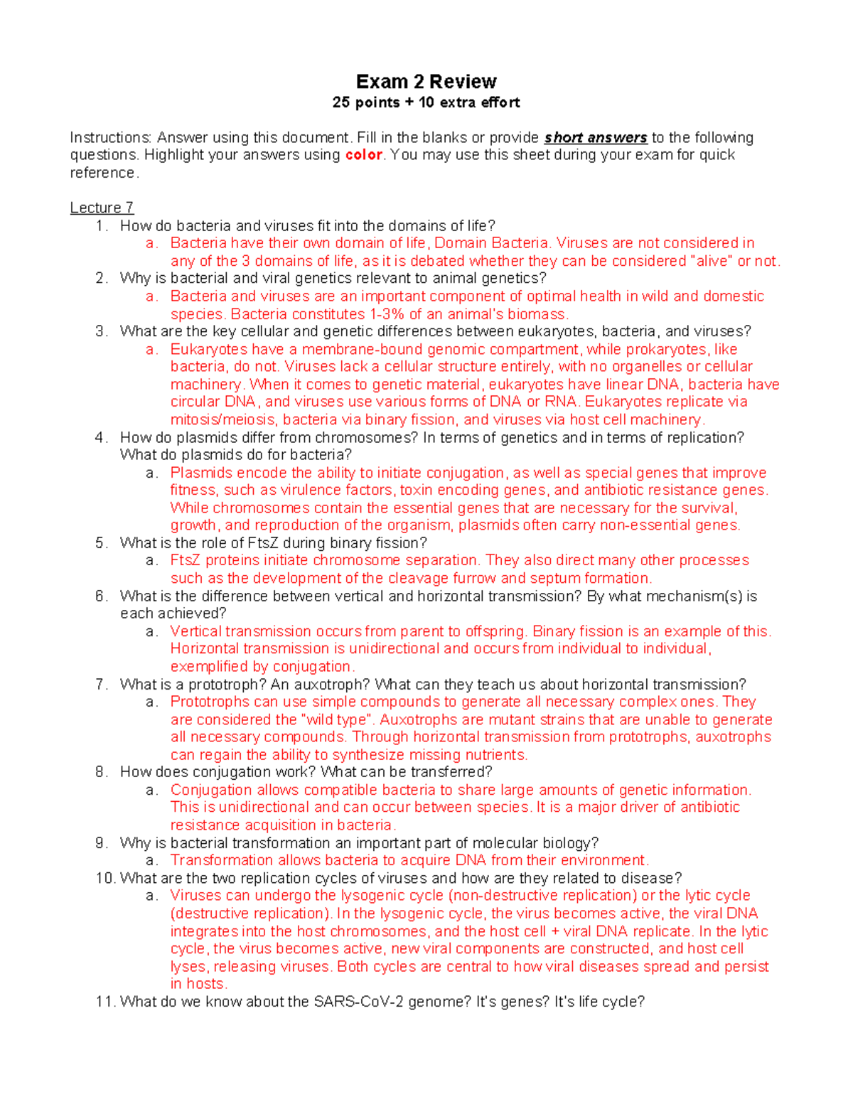Exam 2 Review Sheet - Exam 2 Review 25 points + 10 extra effort Instructions: Answer using this ...