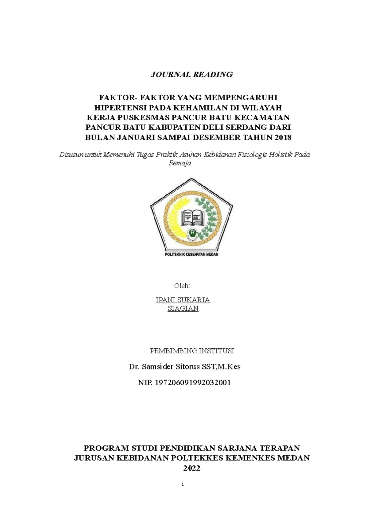 Journal Reading Ipani - laporan praktikum - JOURNAL READING FAKTOR- FAKTOR YANG MEMPENGARUHI ...