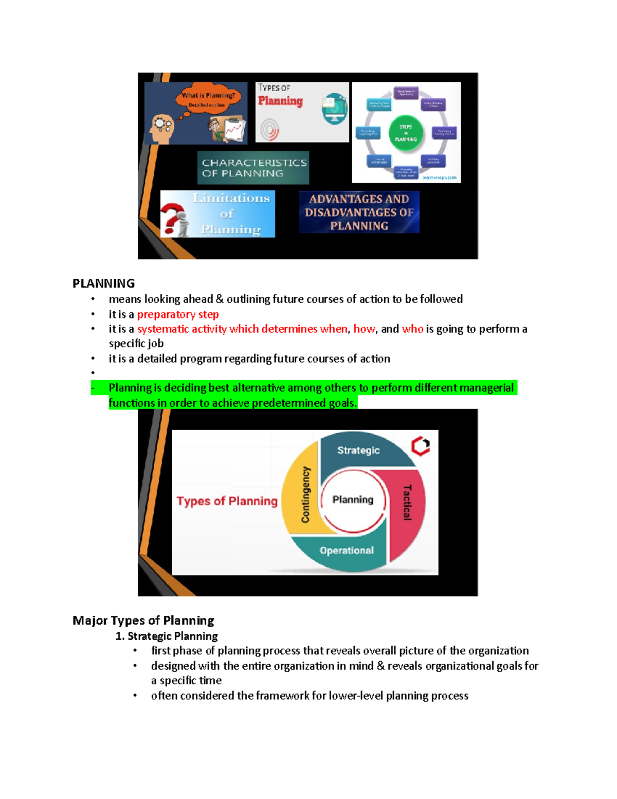 Module 2 Summary - PLANNING means looking ahead & outlining future ...