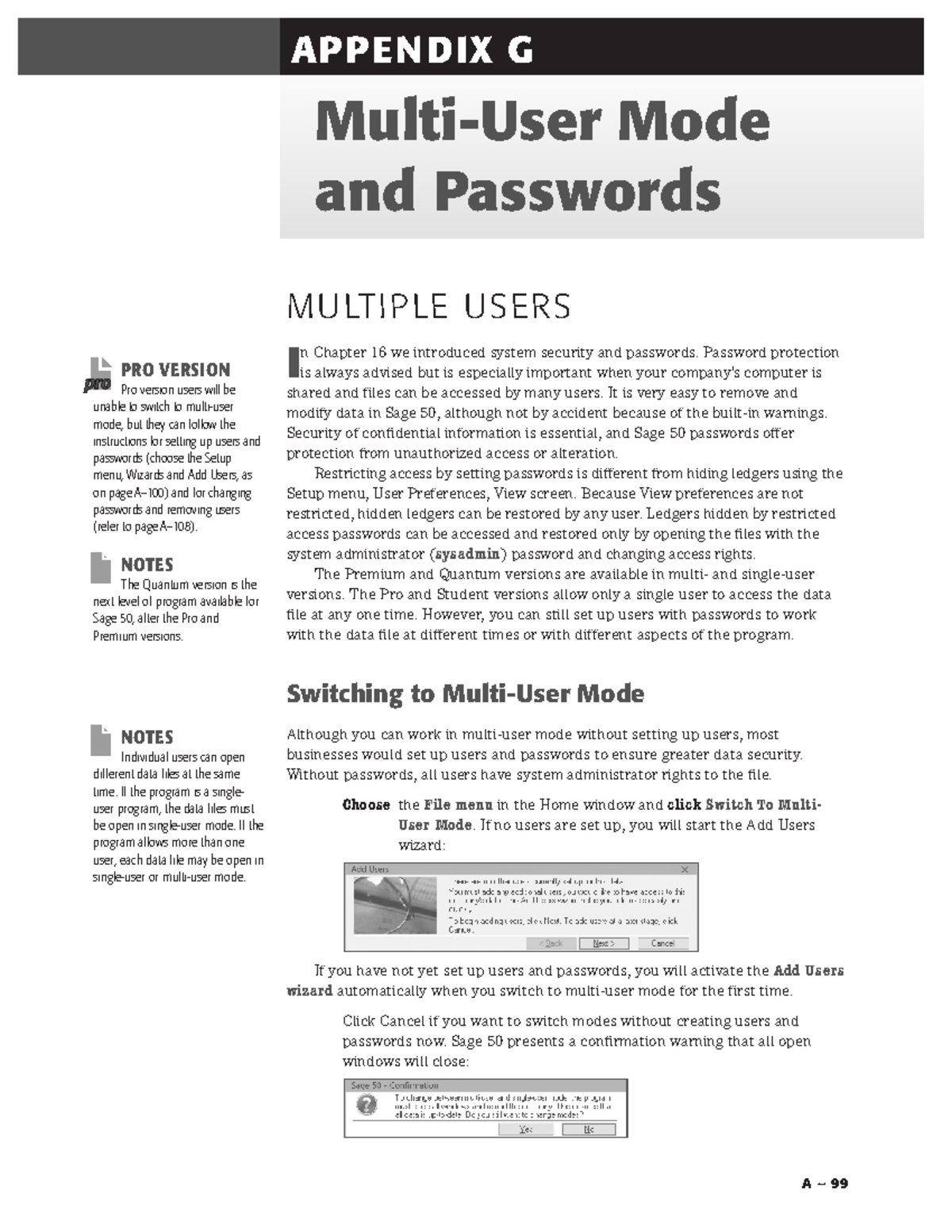 Appendix G - Accounting software - APPENDIX G A – 99 Multi-User Mode and Passwords MULTIPLE ...