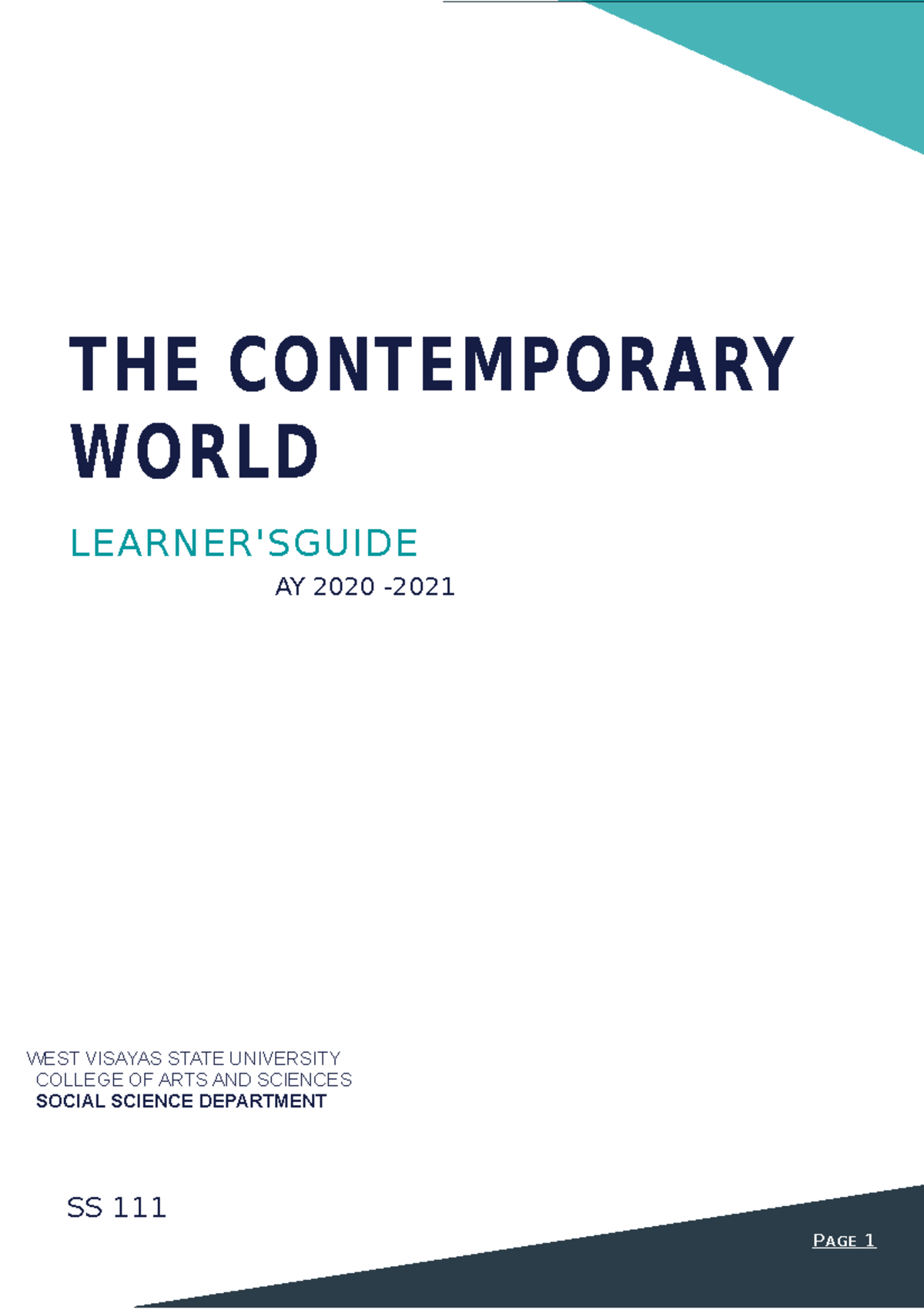 The Contemporary World Module - THE CONTEMPORARY WORLD LEARNER'SGUIDE ...
