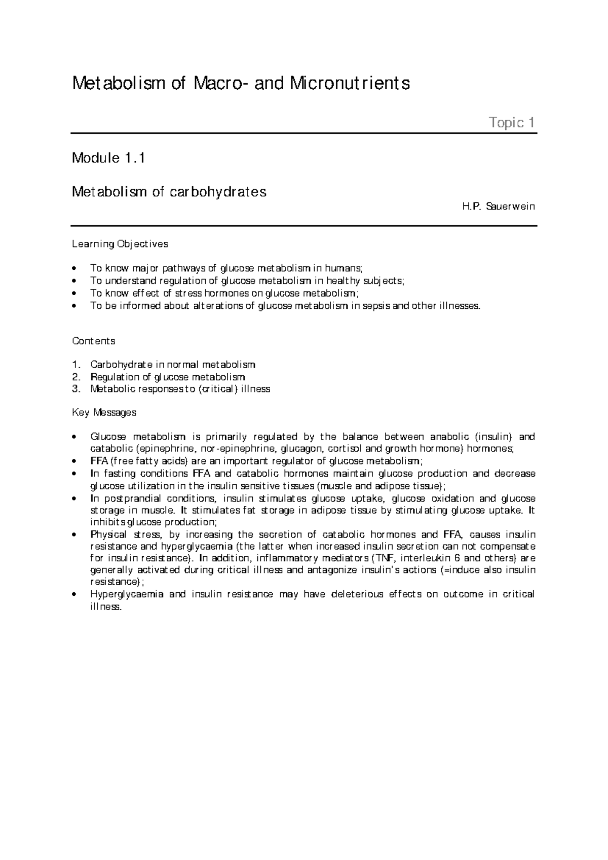 Metabolismo DE CHO - ESPEN - Metabolism of Macro- and Micronutrients ...