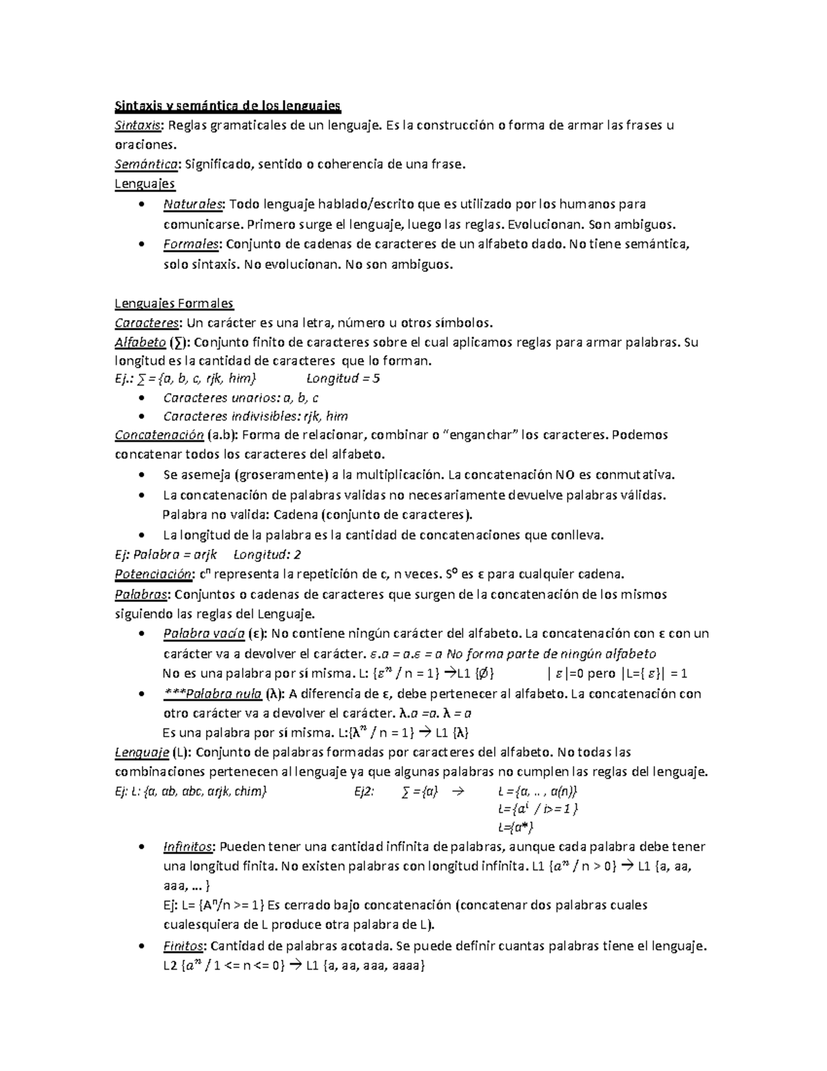 Sintaxis - Primer Parcial - Sintaxis y semántica de los lenguajes Sintaxis : Reglas gramaticales ...