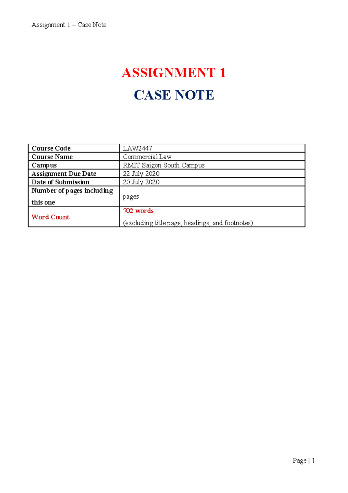 Assignment 1 LAW2447 - Assignment 1 – Case Note ASSIGNMENT 1 CASE NOTE ...