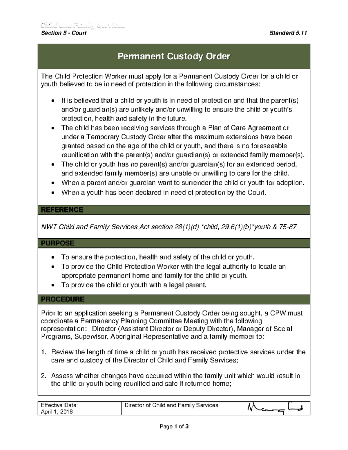 Standard 5.11 Permanent Custody Order - Section 5 - Court Standard 5 ...