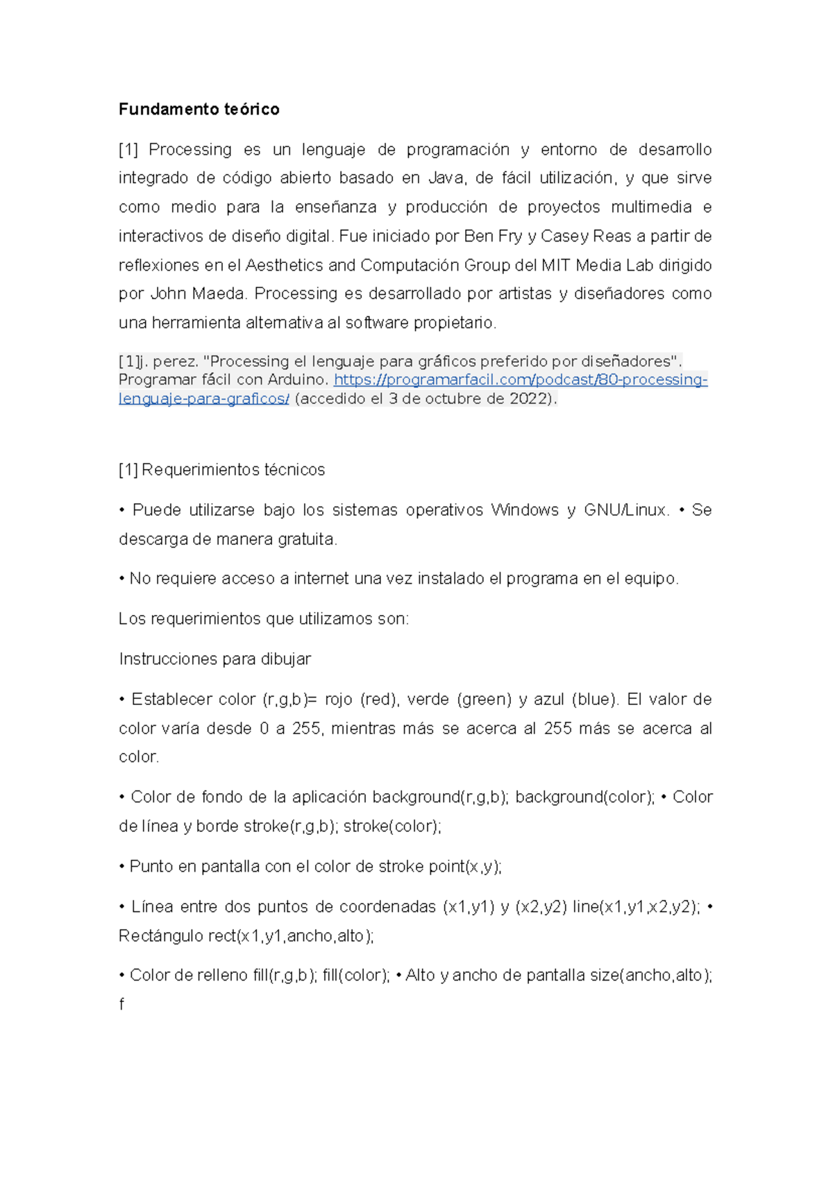 Graficacion - apoyo para alumnos - Fundamento teórico [1] Processing es un lenguaje de ...