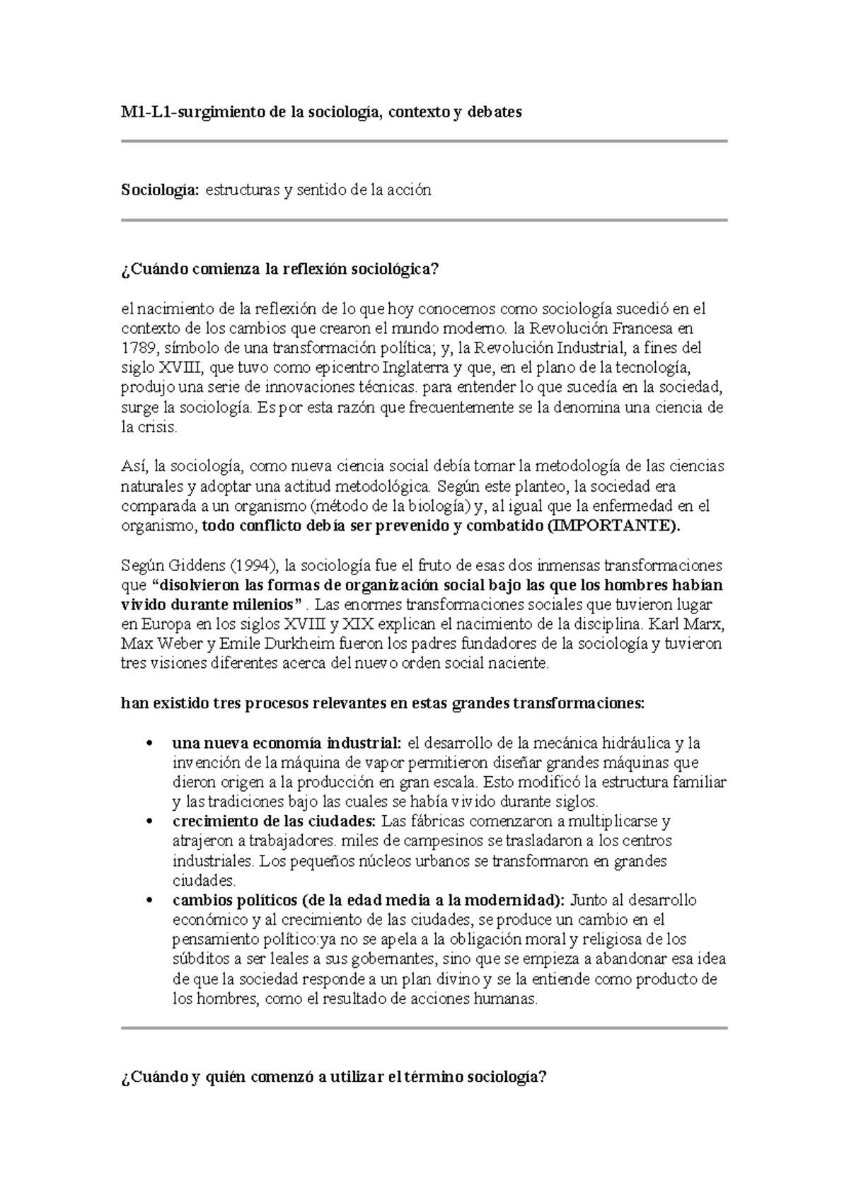 Primer parcial resumen sociologia - M1-L1-surgimiento de la sociología ...
