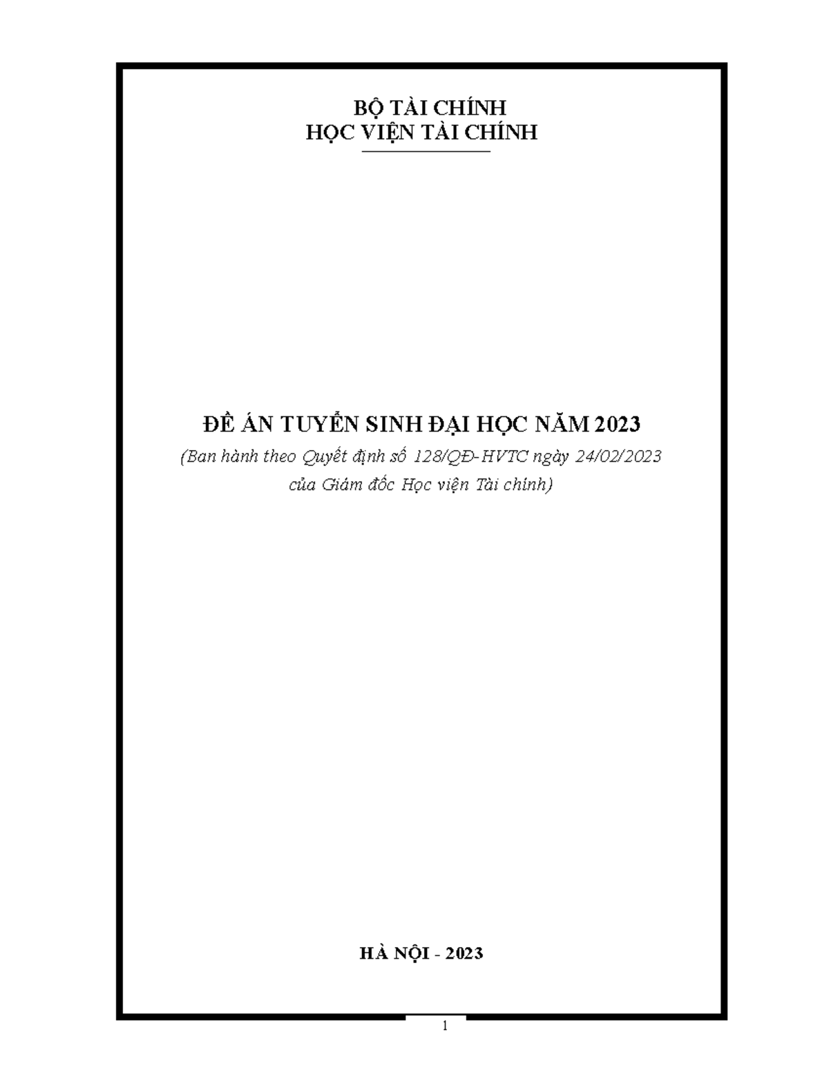 Tom tat DATS 2023 - 123 - BỘ TÀI CHÍNH HỌC VIỆN TÀI CHÍNH ĐỀ ÁN TUYỂN SINH ĐẠI HỌC NĂM 2023 (Ban ...