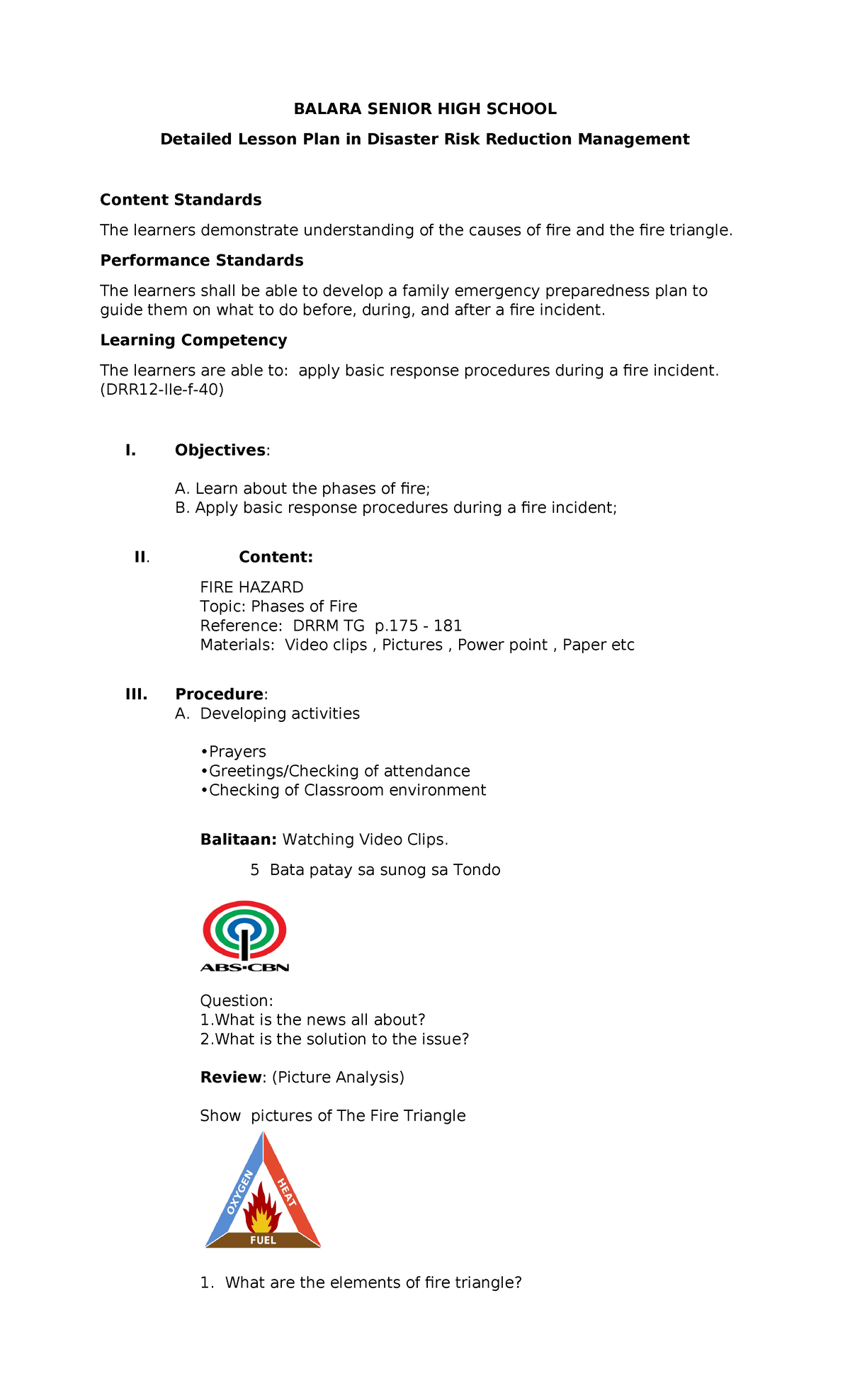 DRRM - a semi detailed lesson plan - BALARA SENIOR HIGH SCHOOL Detailed ...