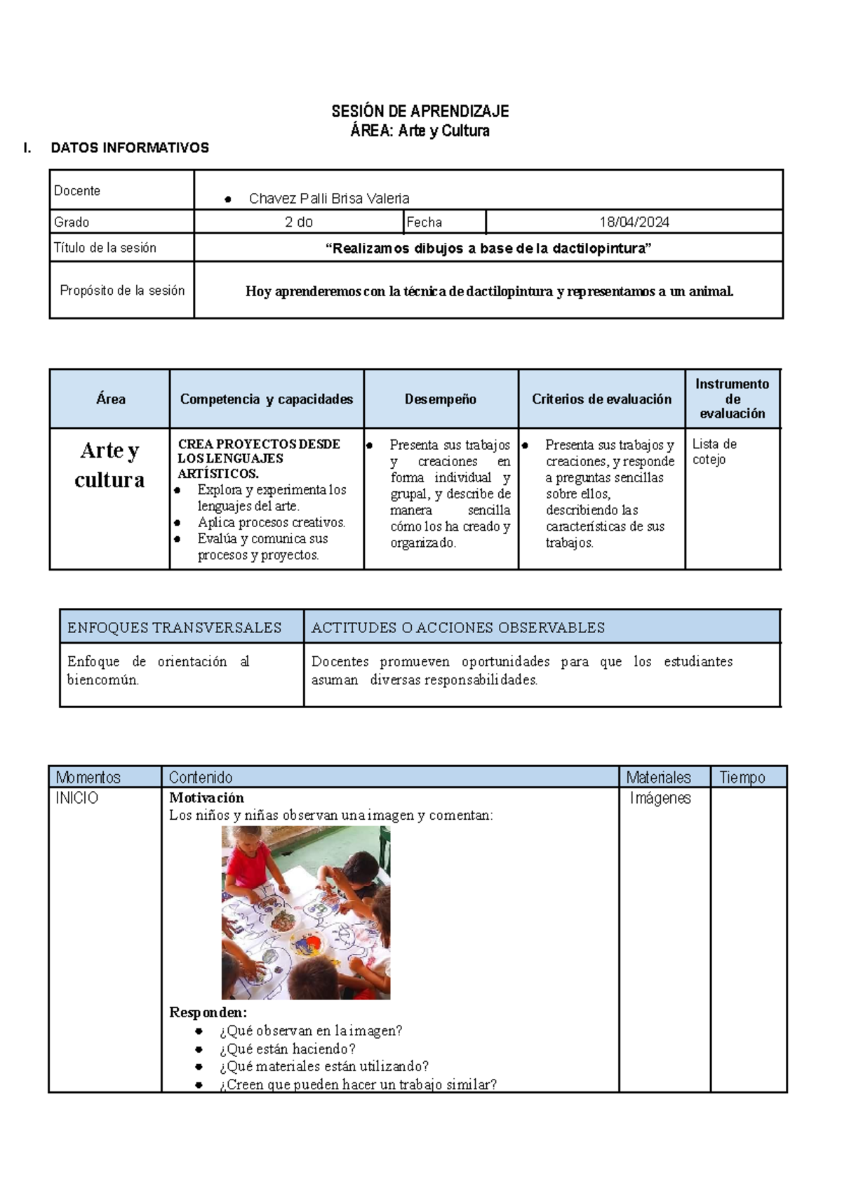 Sesion de arte(segundo grado) - SESIÓN DE APRENDIZAJE ÁREA: Arte y ...