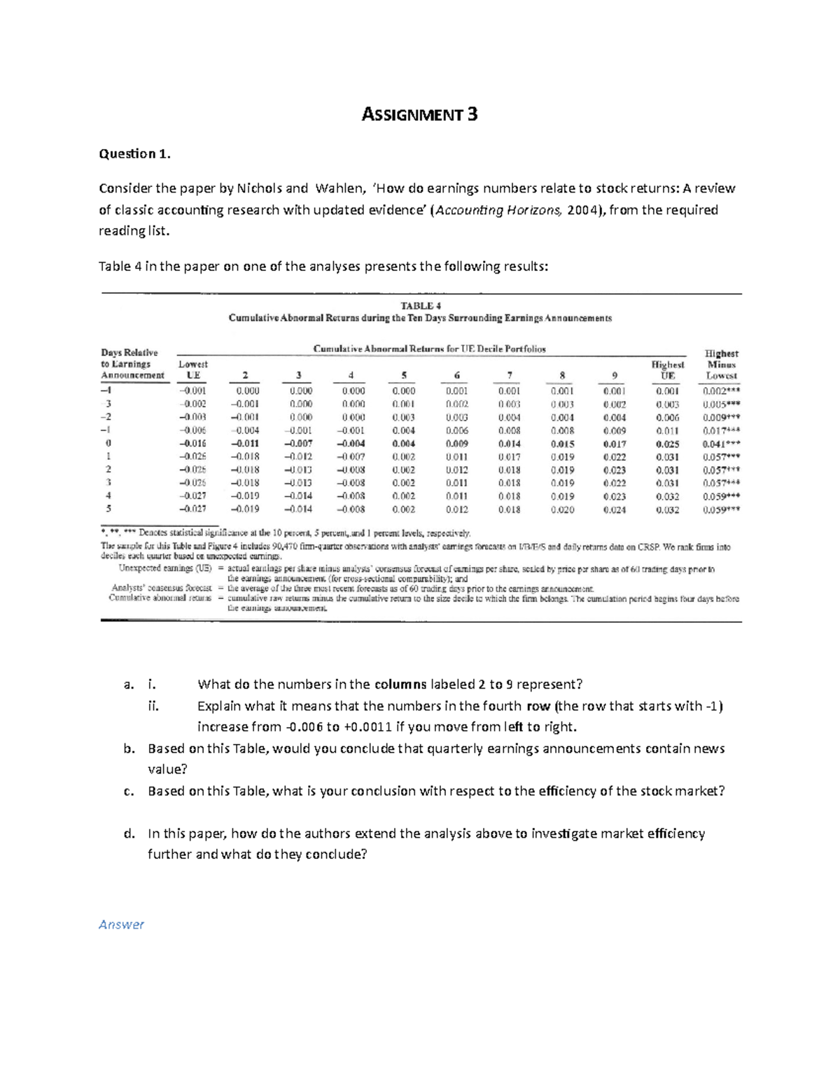 Assignment 3 incl answer - ASSIGNMENT 3 Question 1. Consider the paper ...