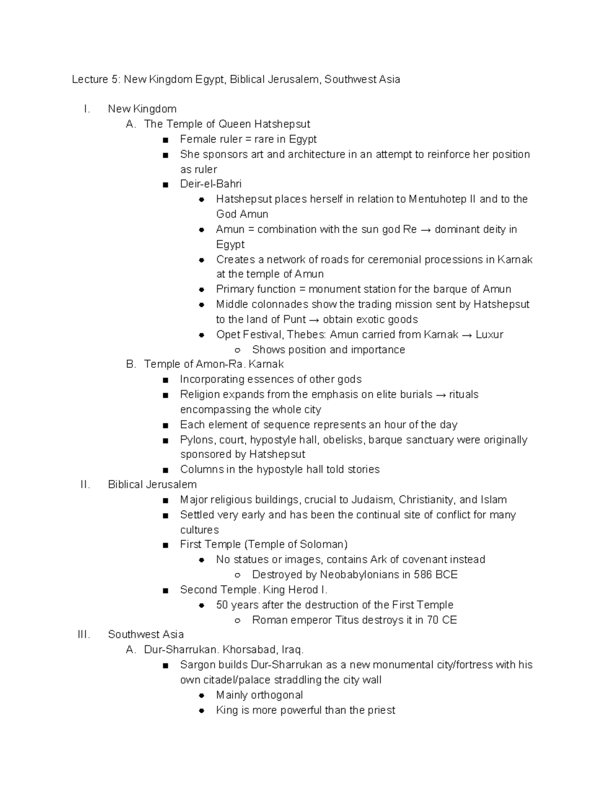 Lecture 5 New Kingdom Egypt, Biblical Jerusalem, Southwest Asia - New ...