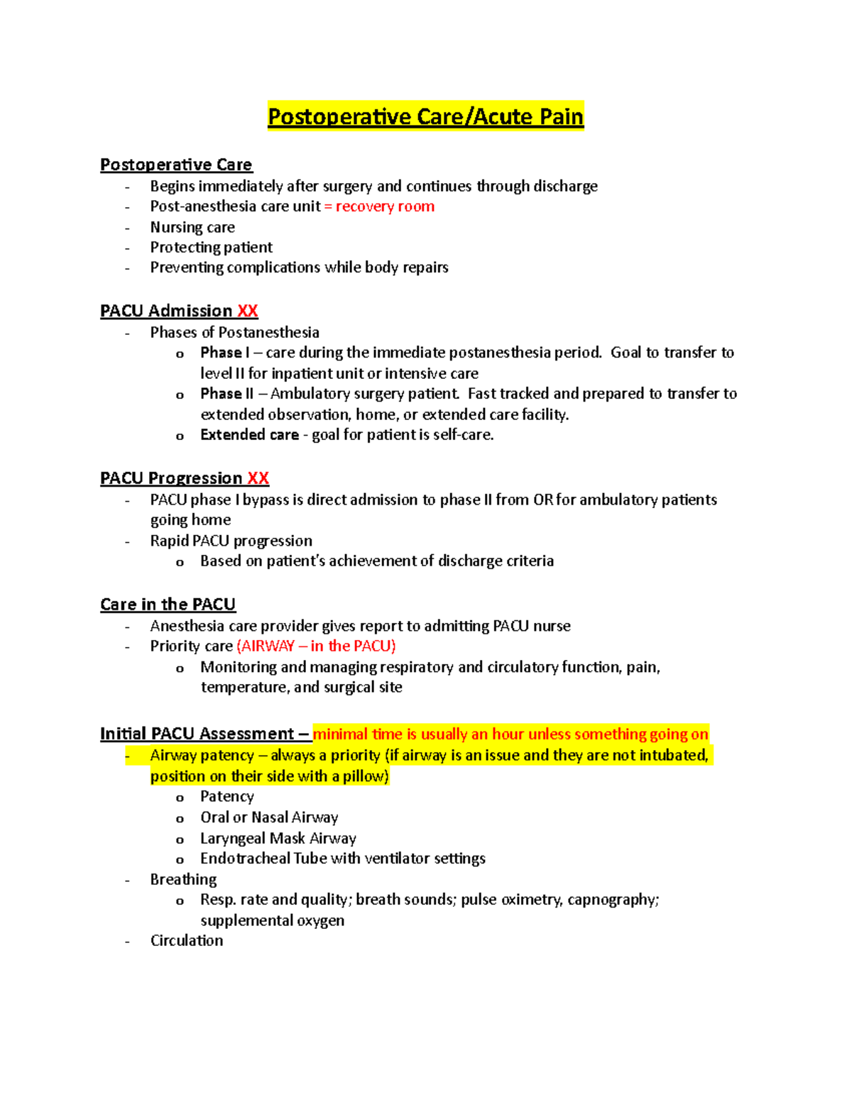 Postoperative Care:Acute Pain - Postoperative Care/Acute Pain ...