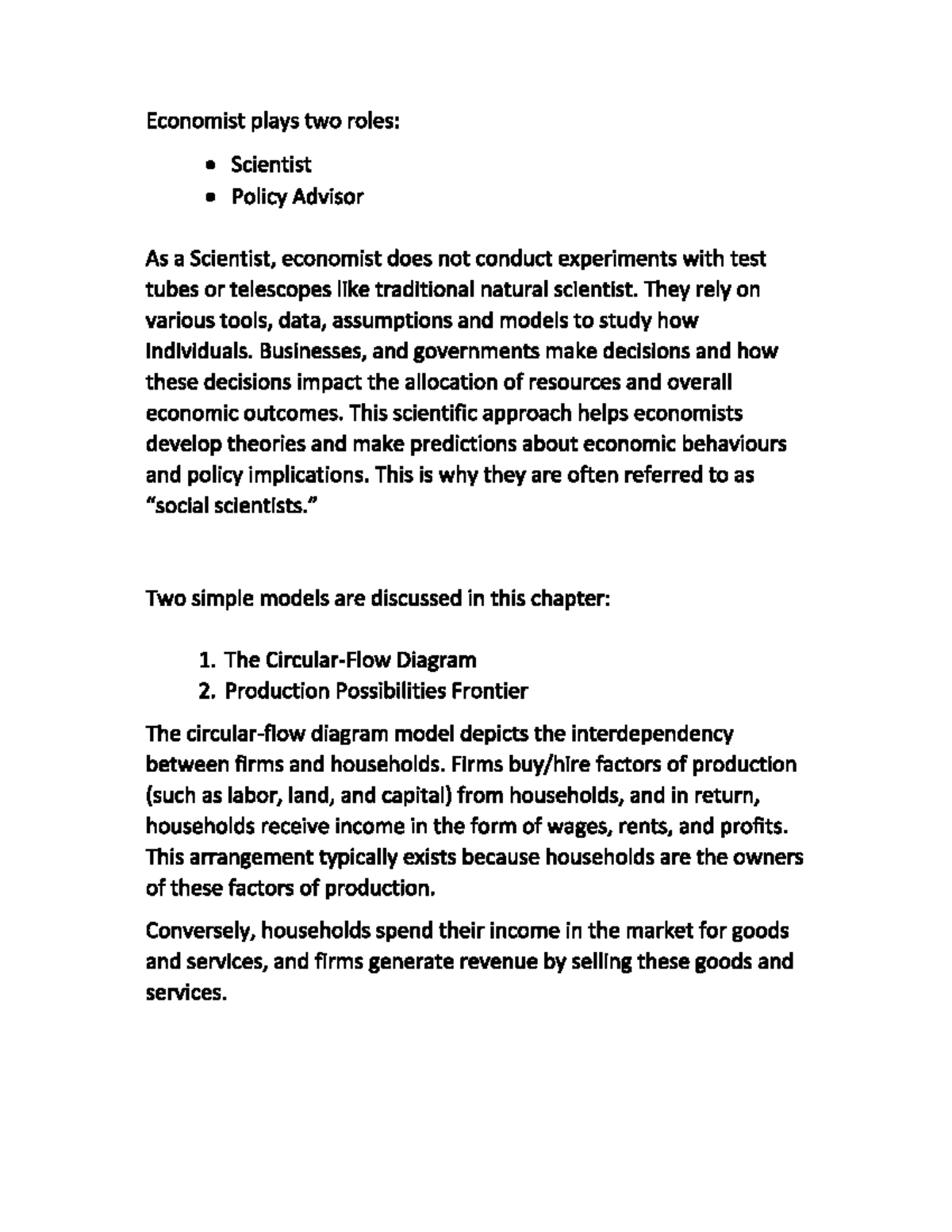 Chapter 2: thinking like an economist - Principles of Microeconomics - Studocu