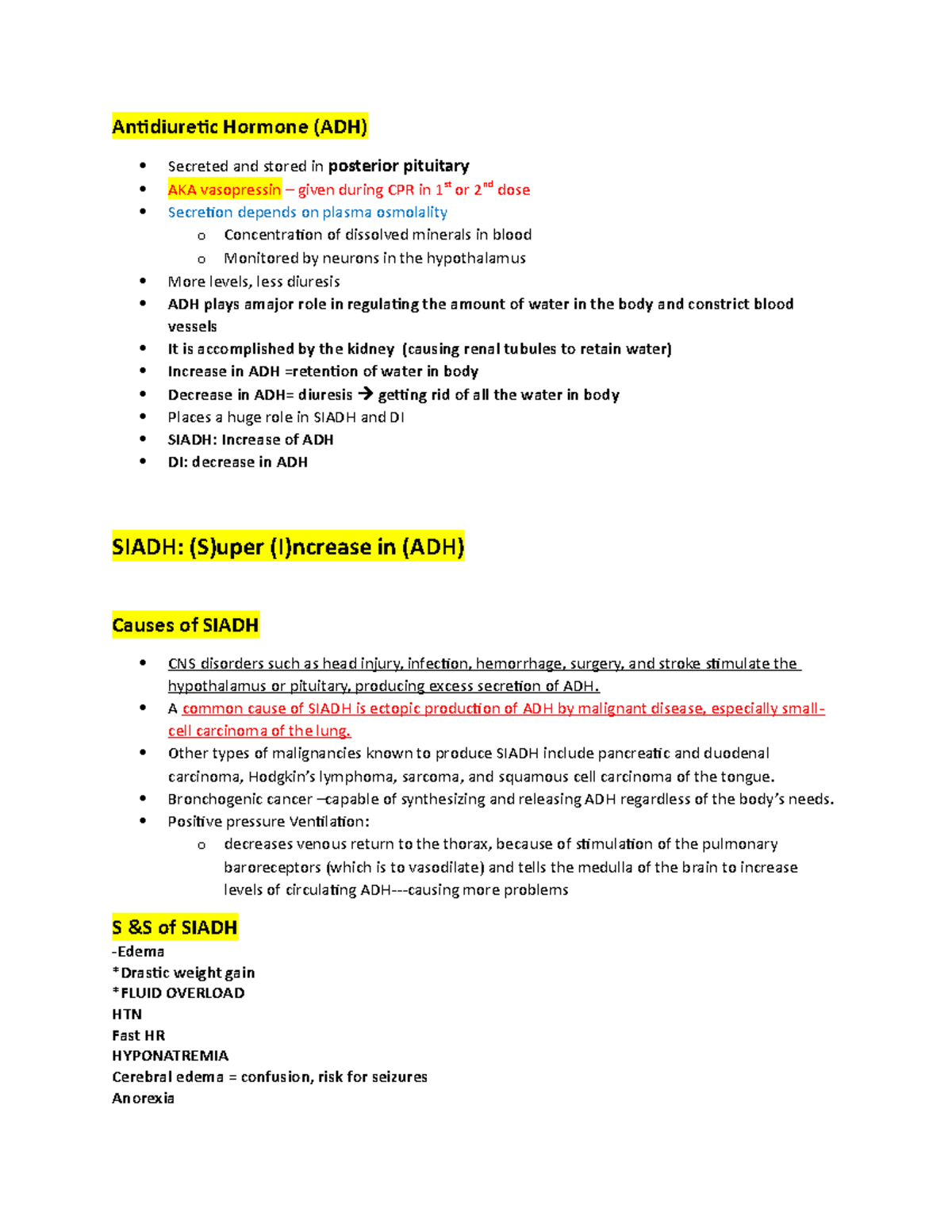 Endocrine with video notes - Antidiuretic Hormone (ADH) Secreted and ...