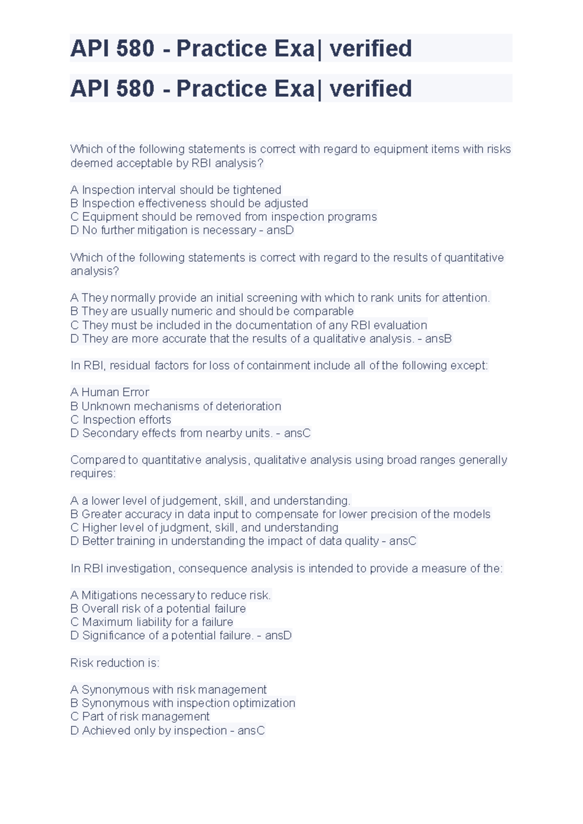 API 580 - Practice Exa verified - API 580 - Practice Exa| verified ...