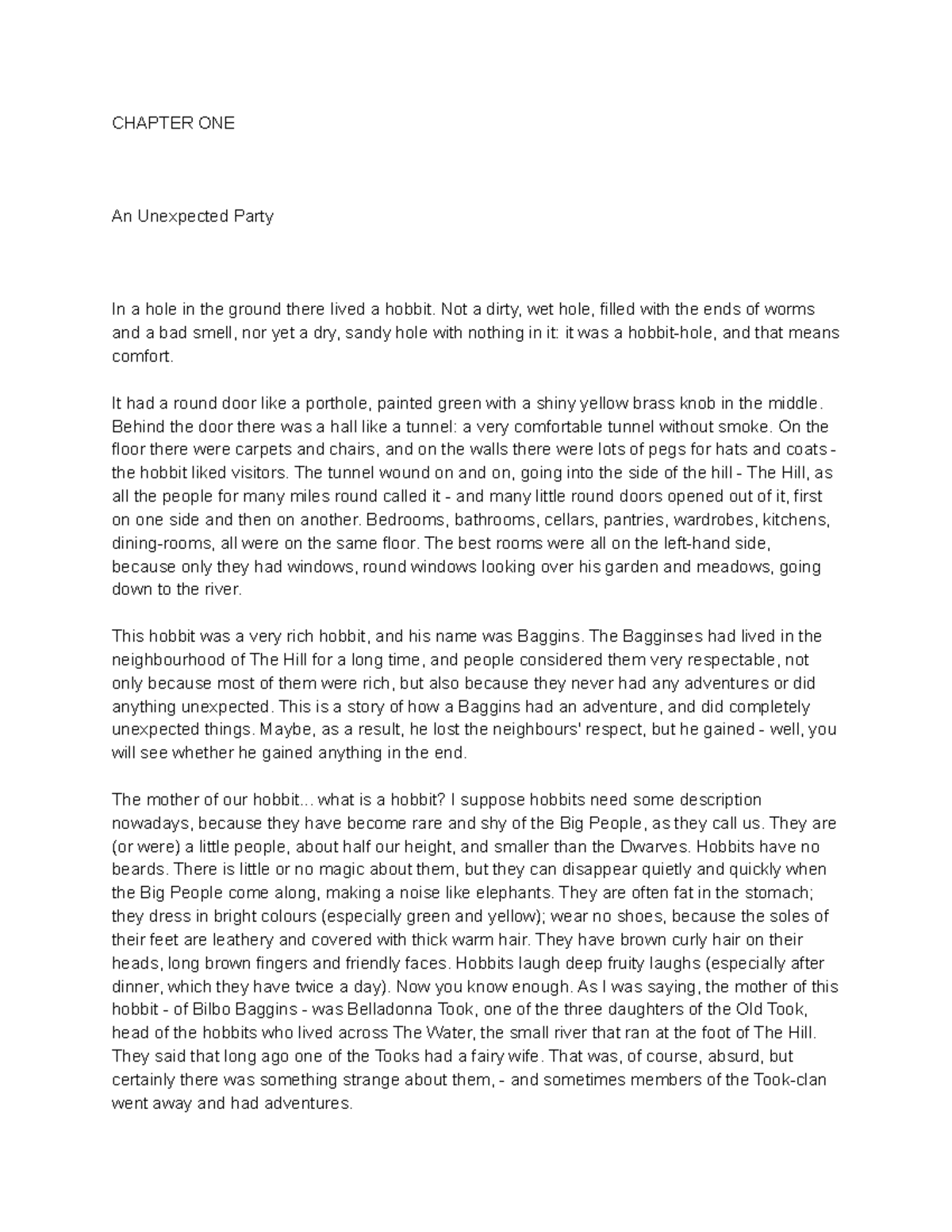 S1 The Hobbit by J. R. R. Tolkien - CHAPTER ONE An Unexpected Party In ...