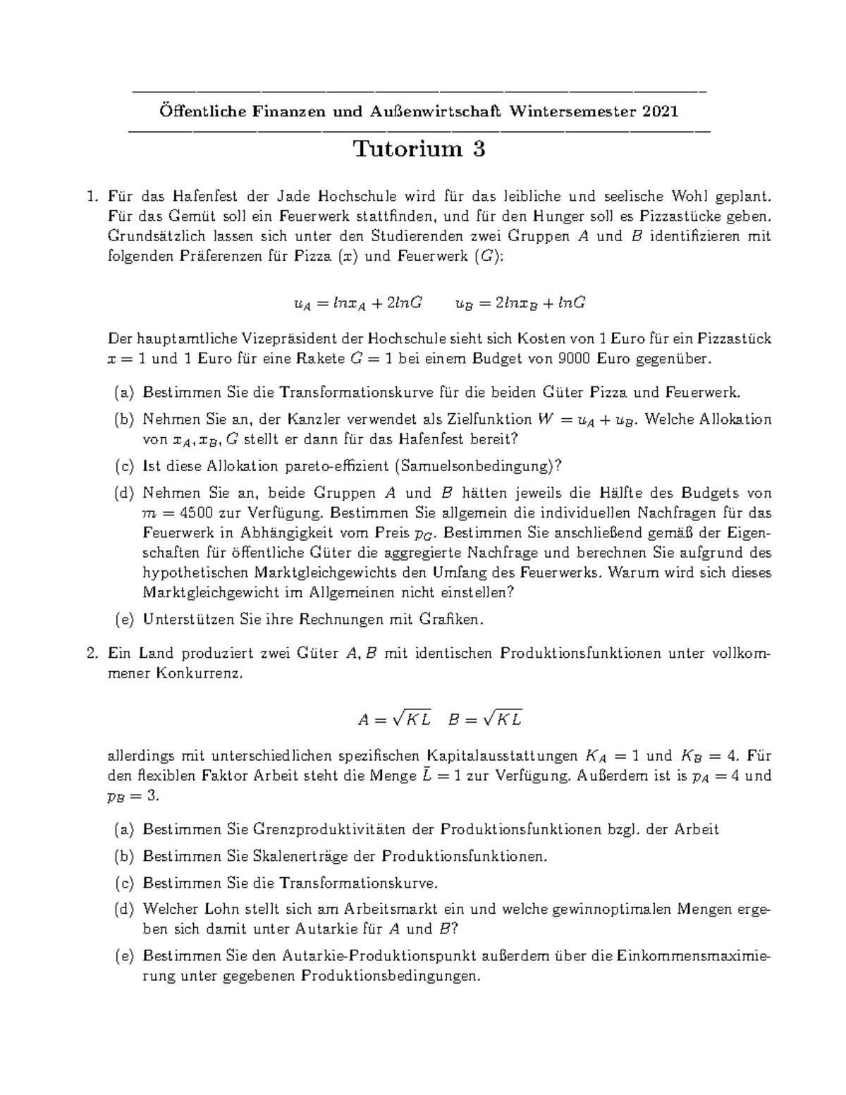 Tutorium 3 OF AW Wi Se2021 - VWL - Öffentliche Finanzen und - StuDocu