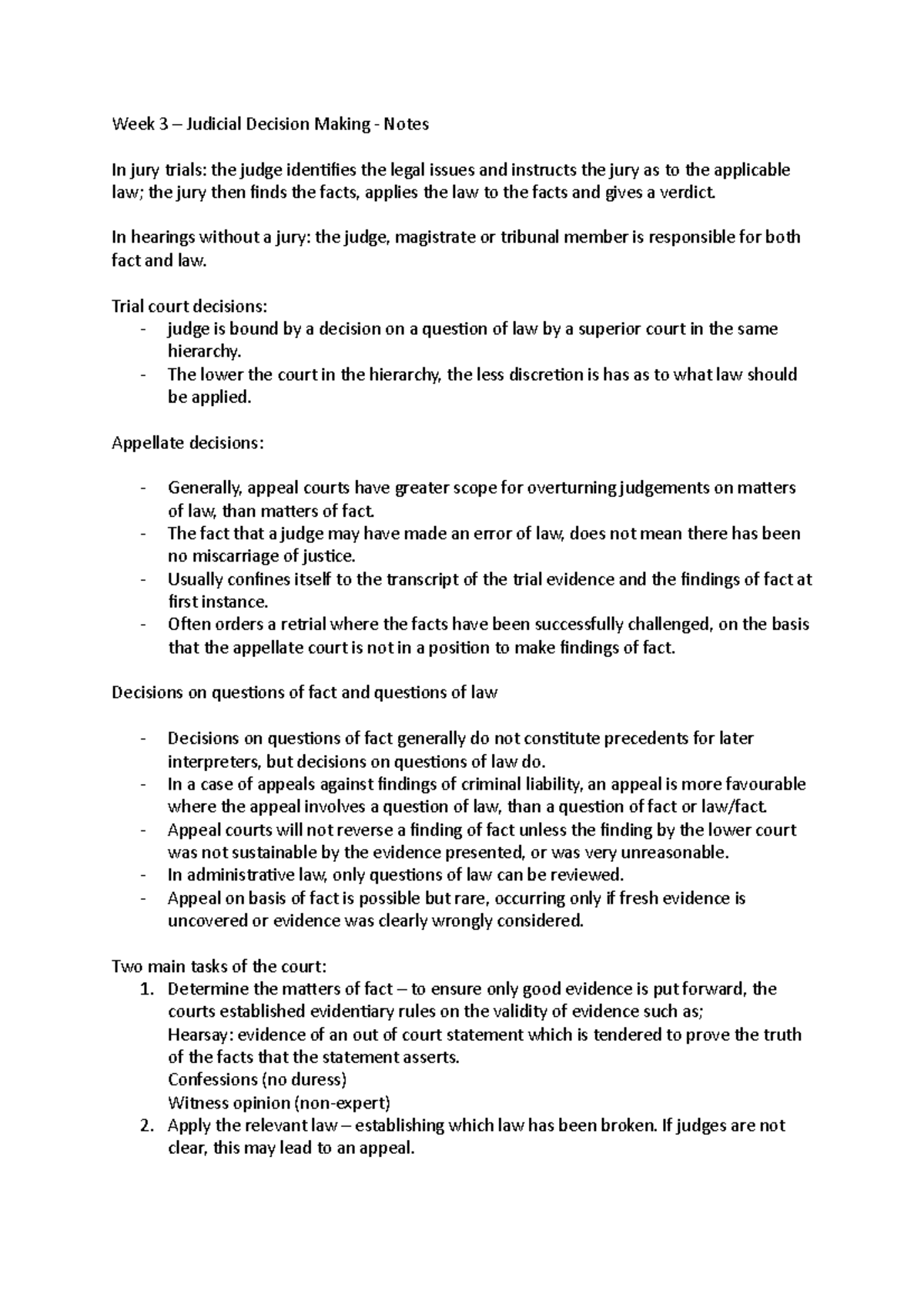 Week 3 – Judicial Decision Making - Notes - Week 3 – Judicial Decision ...