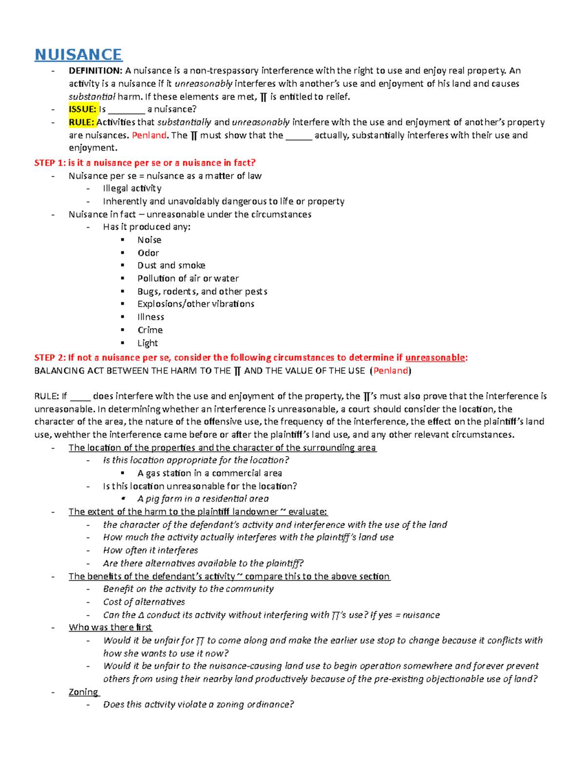 Property I Nuisance and Water - NUISANCE DEFINITION: A nuisance is a ...