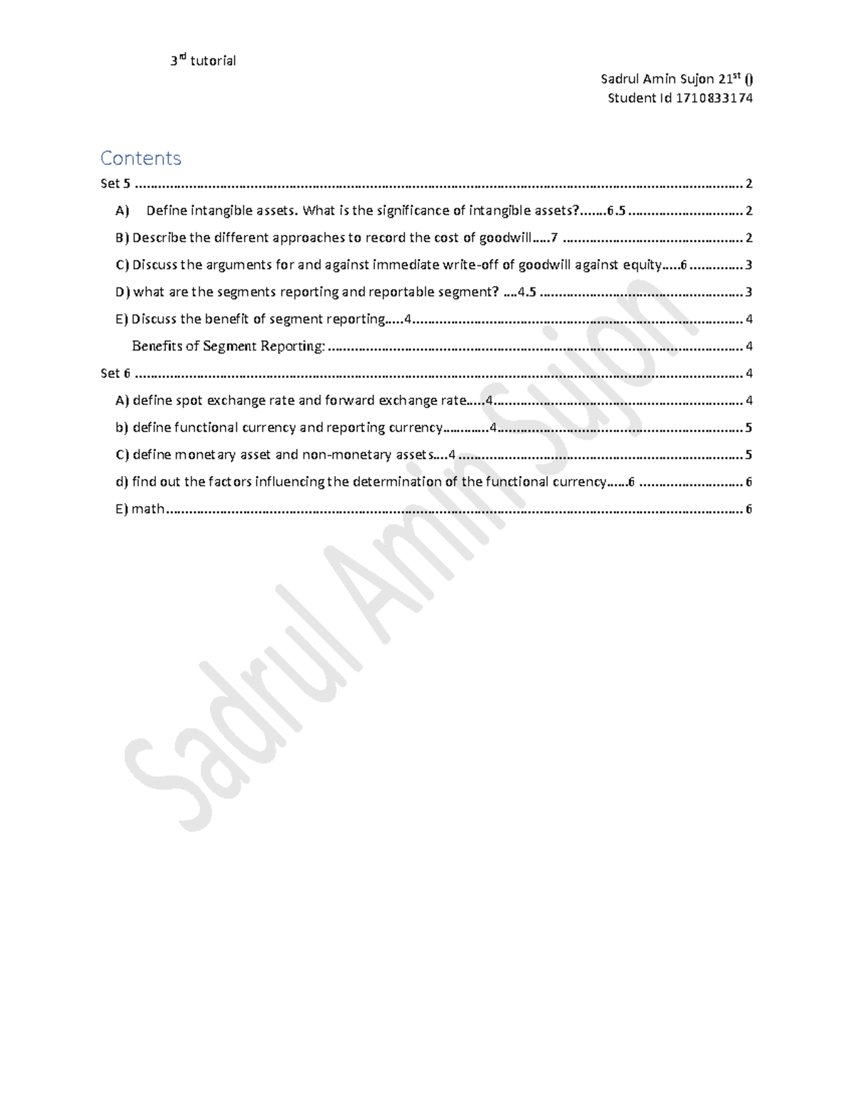 Question and ans 3 - International accounting - 3 rd tutorial - Student Id Sadrul Amin Sujon ...