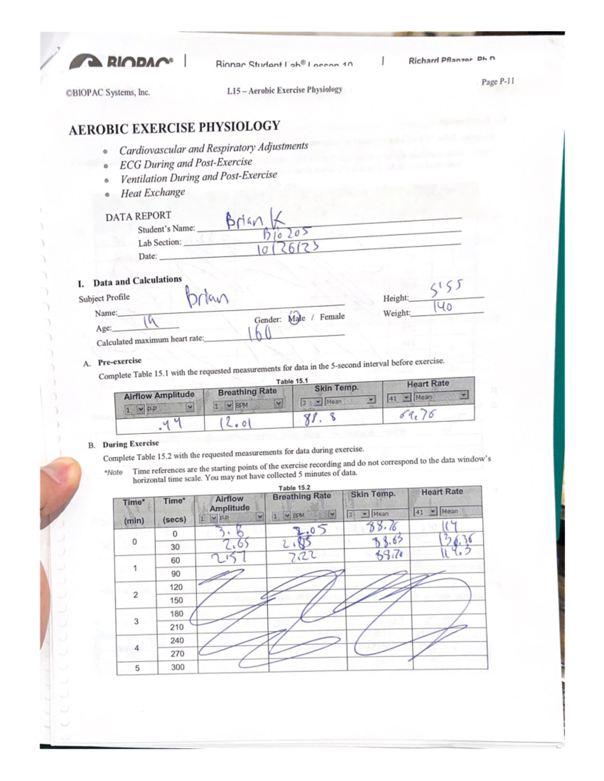 Aerobic Excercise Lab Manual - BIO 205 - Studocu