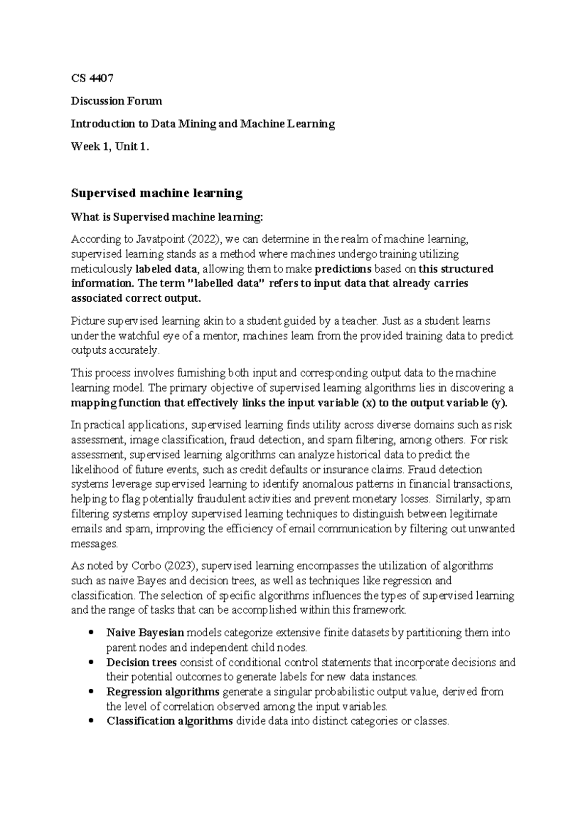 CS 4407 Discussion Forum Unit1 - CS 4407 Discussion Forum Introduction to Data Mining and ...