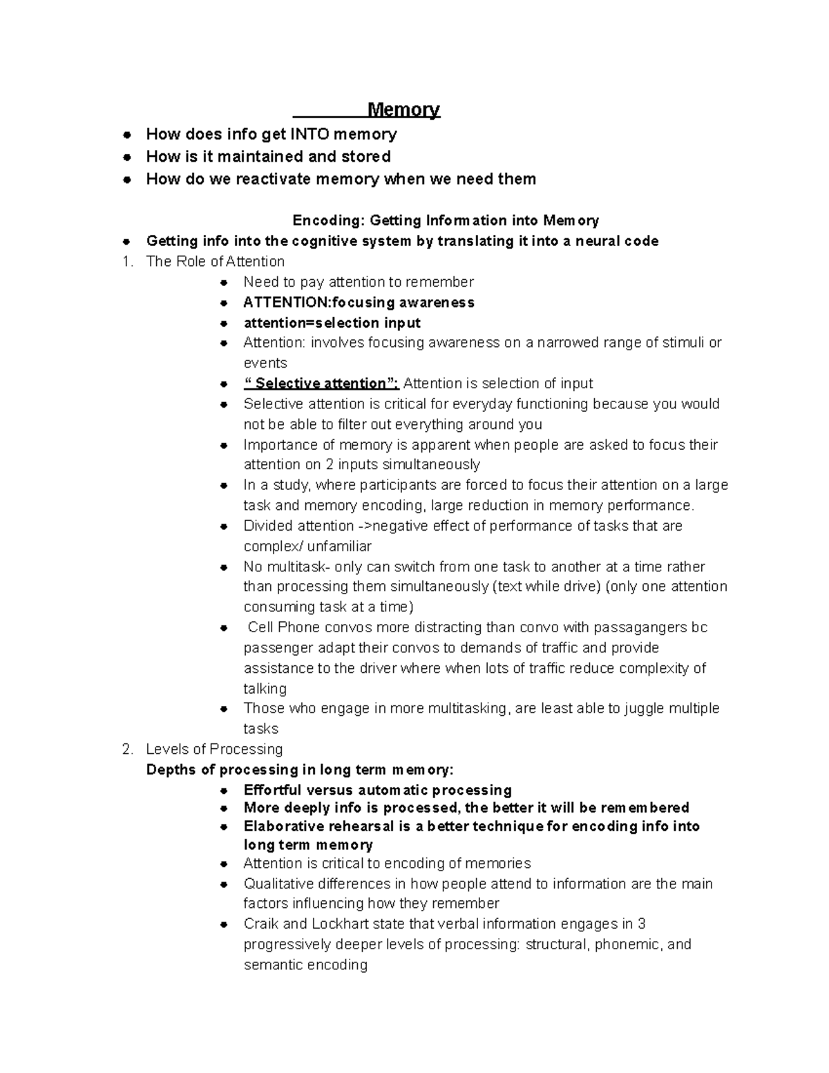Psych 111-Chapter 7 - Lecture notes 7 - Memory How does info get INTO ...