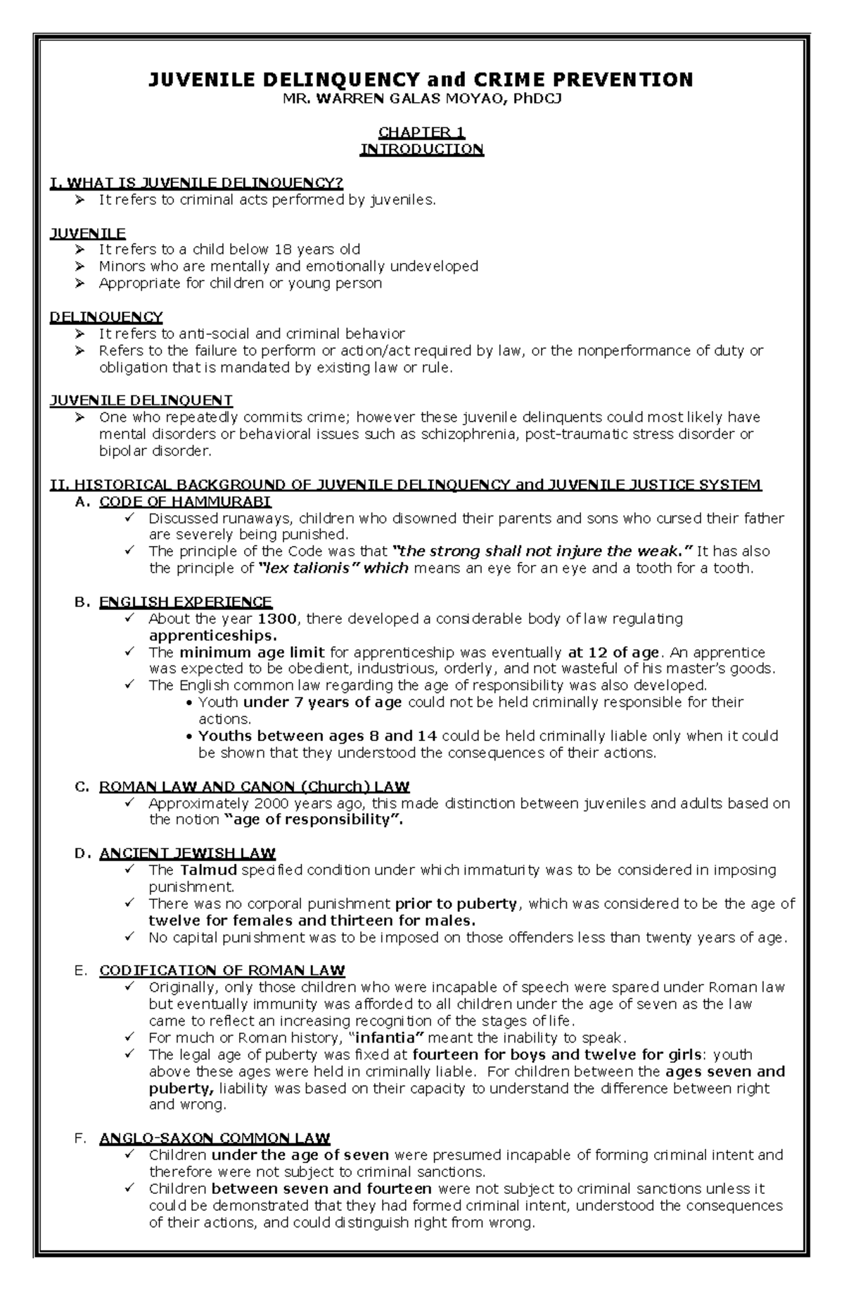 Digested Notes Juvenile - JUVENILE DELINQUENCY and CRIME PREVENTION MR ...